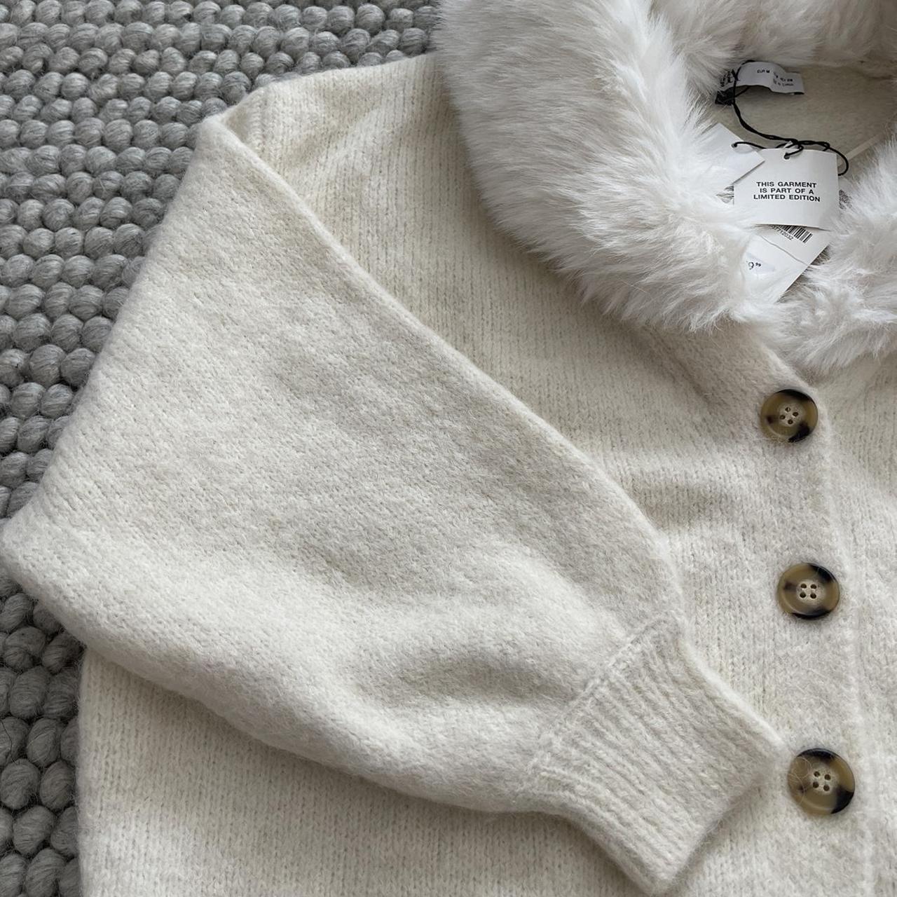 ZARA Faux fur Cardigan Grey knitted collar blogger... - Depop