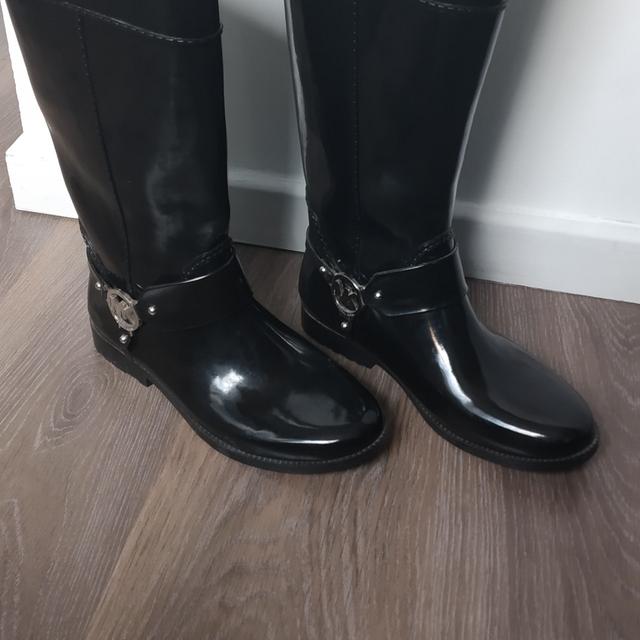 Michael Kors Wellies black with silver MK buckle Depop