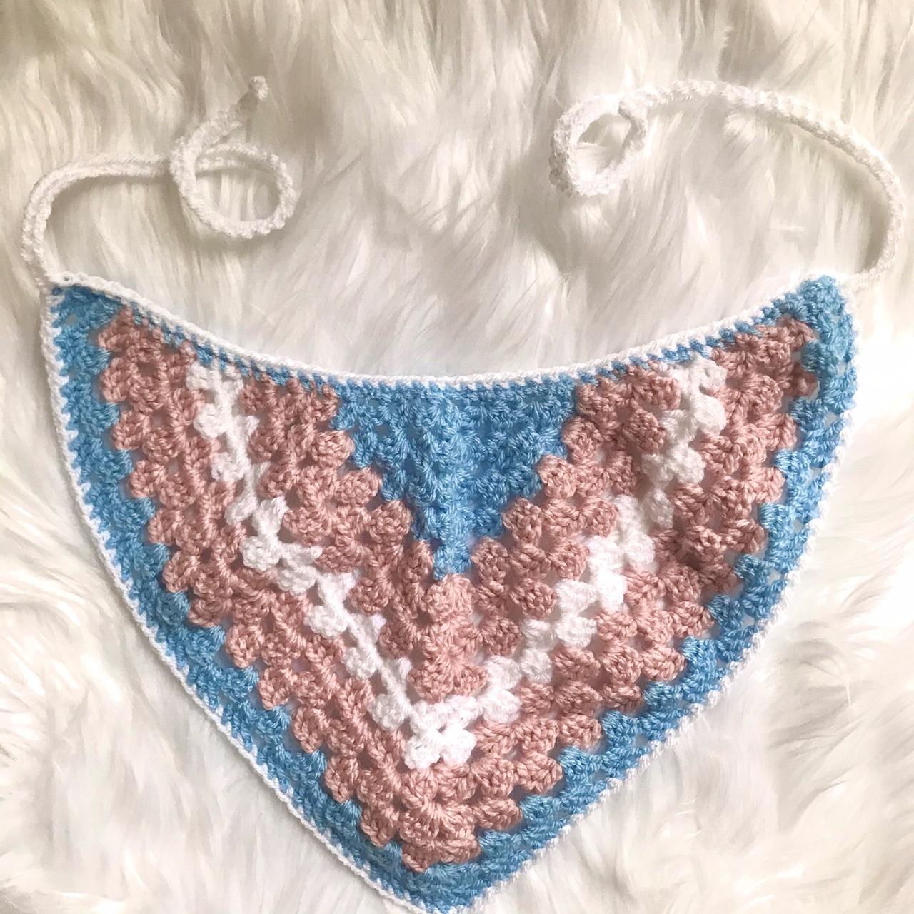 Crochet Trans Pride Flag Bandana Colors: light blue,... - Depop