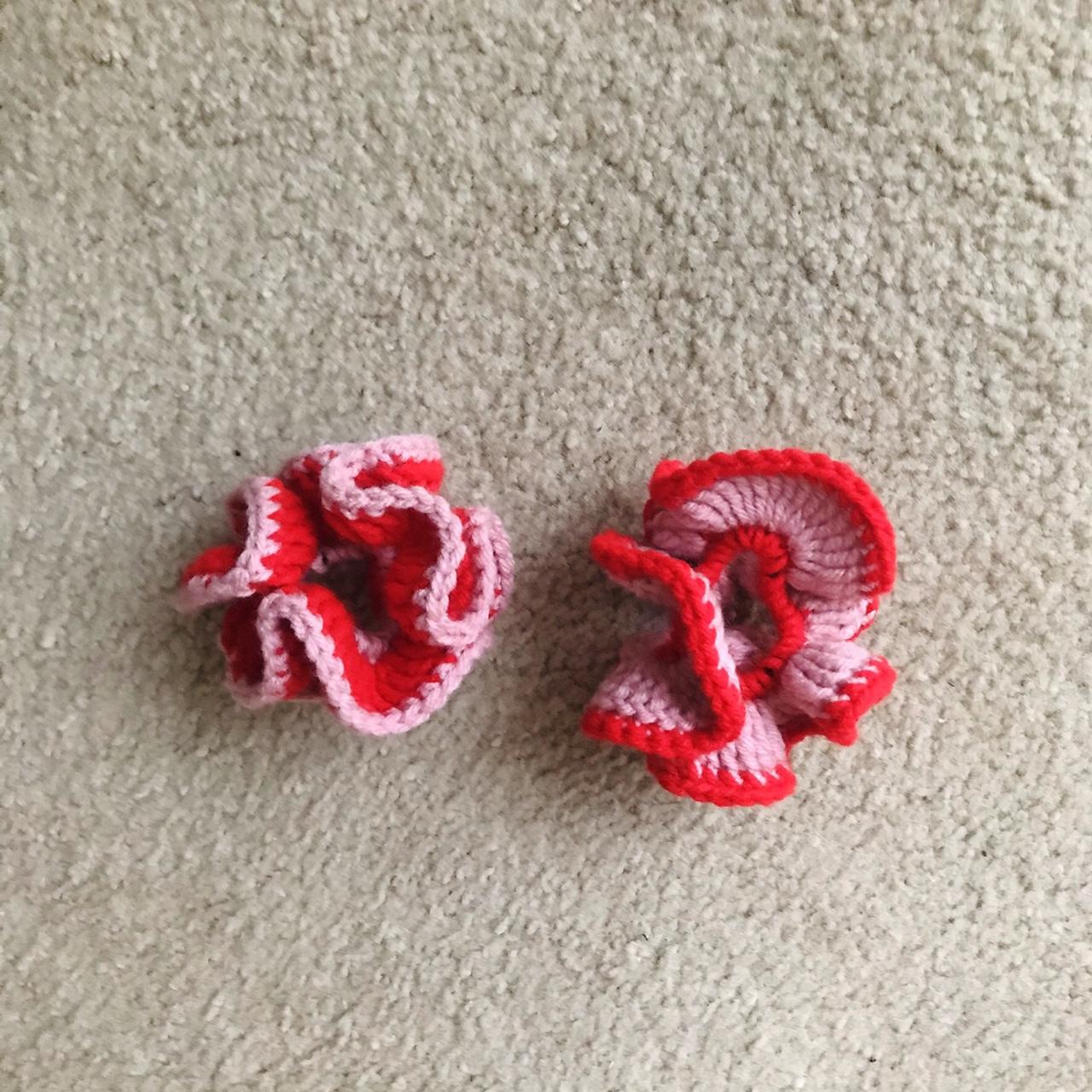 Crochet Horned Heart Scrunchies Set Colors: red and... - Depop