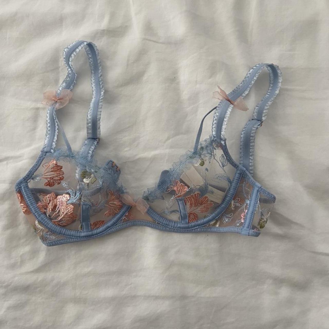 For Love & Lemons Women's Blue and Pink Bra | Depop
