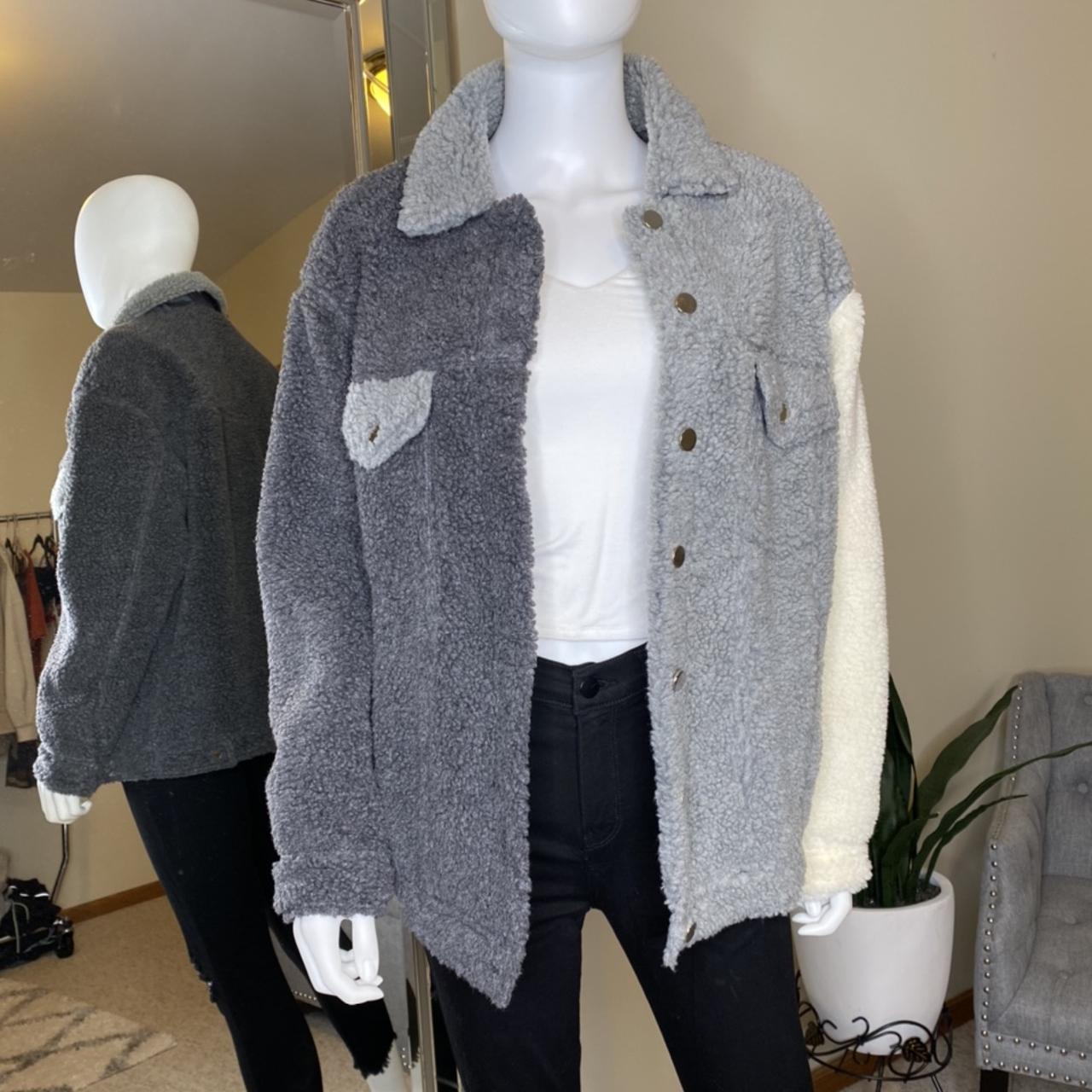 Multi-colored FUZZY jacket • Worn once, very good... - Depop