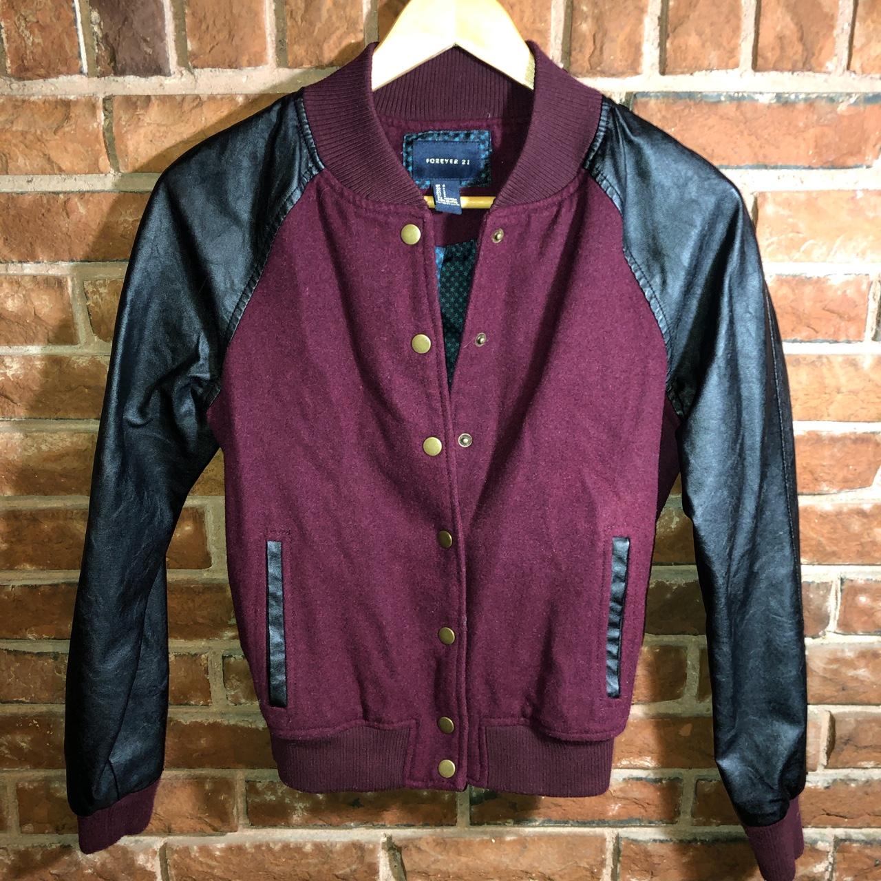 Forever 21 Faux Leather/Fleece Bomber Jacket •... - Depop