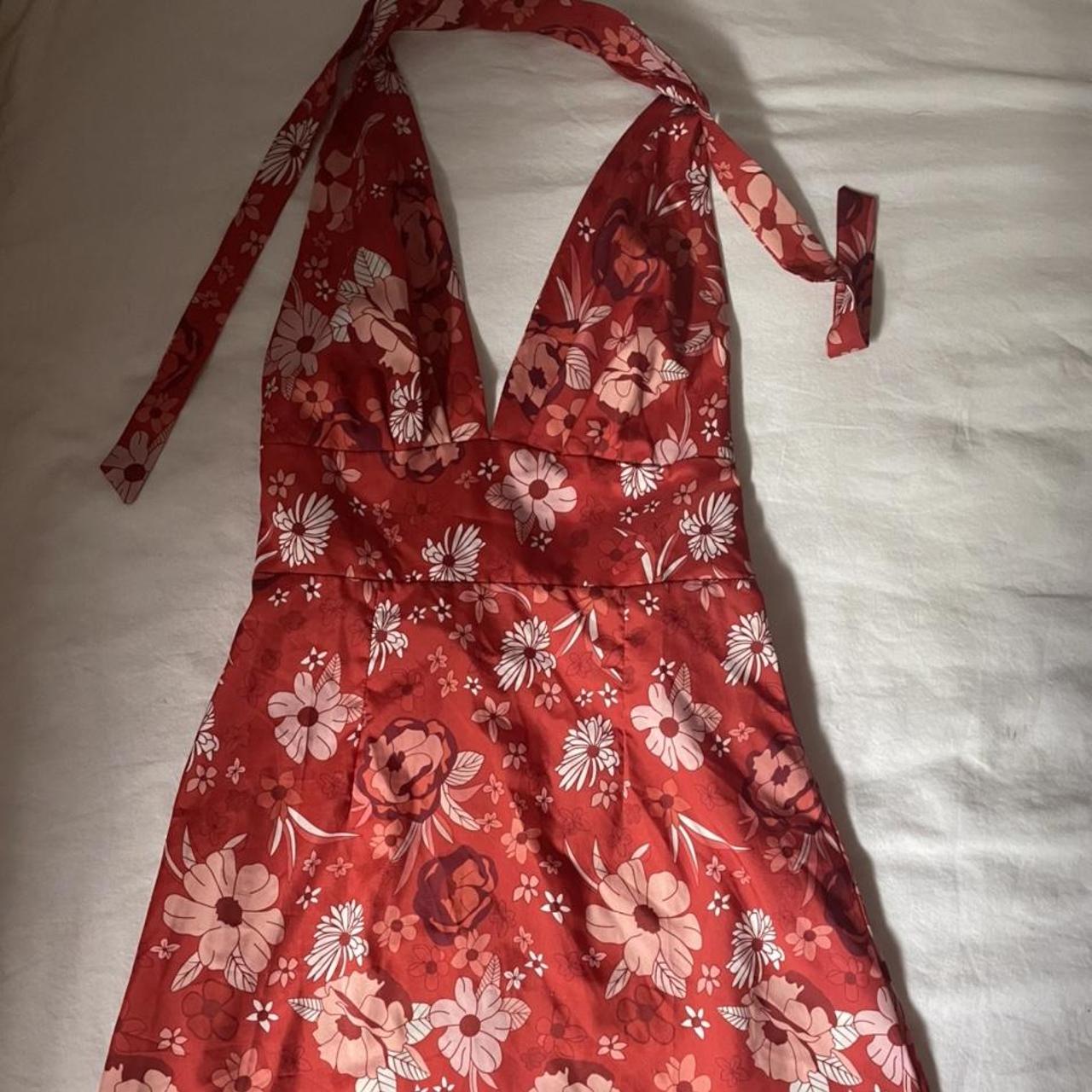 floral halter mini sundress zipper back small run... - Depop