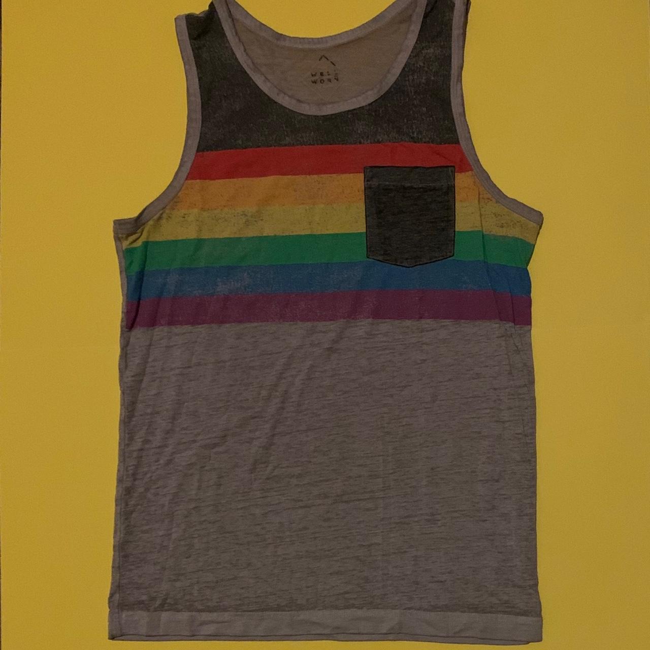 super cute sheer rainbow pride tank! pre-loved and... - Depop