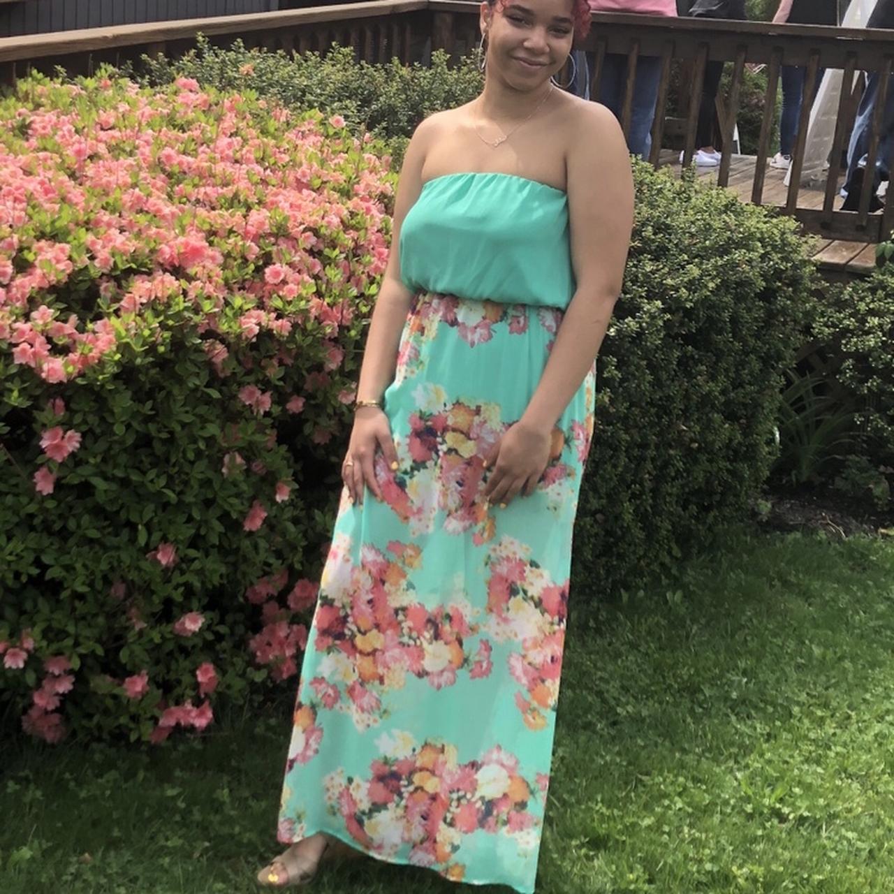 Flowy blue teal floral sundress - Depop