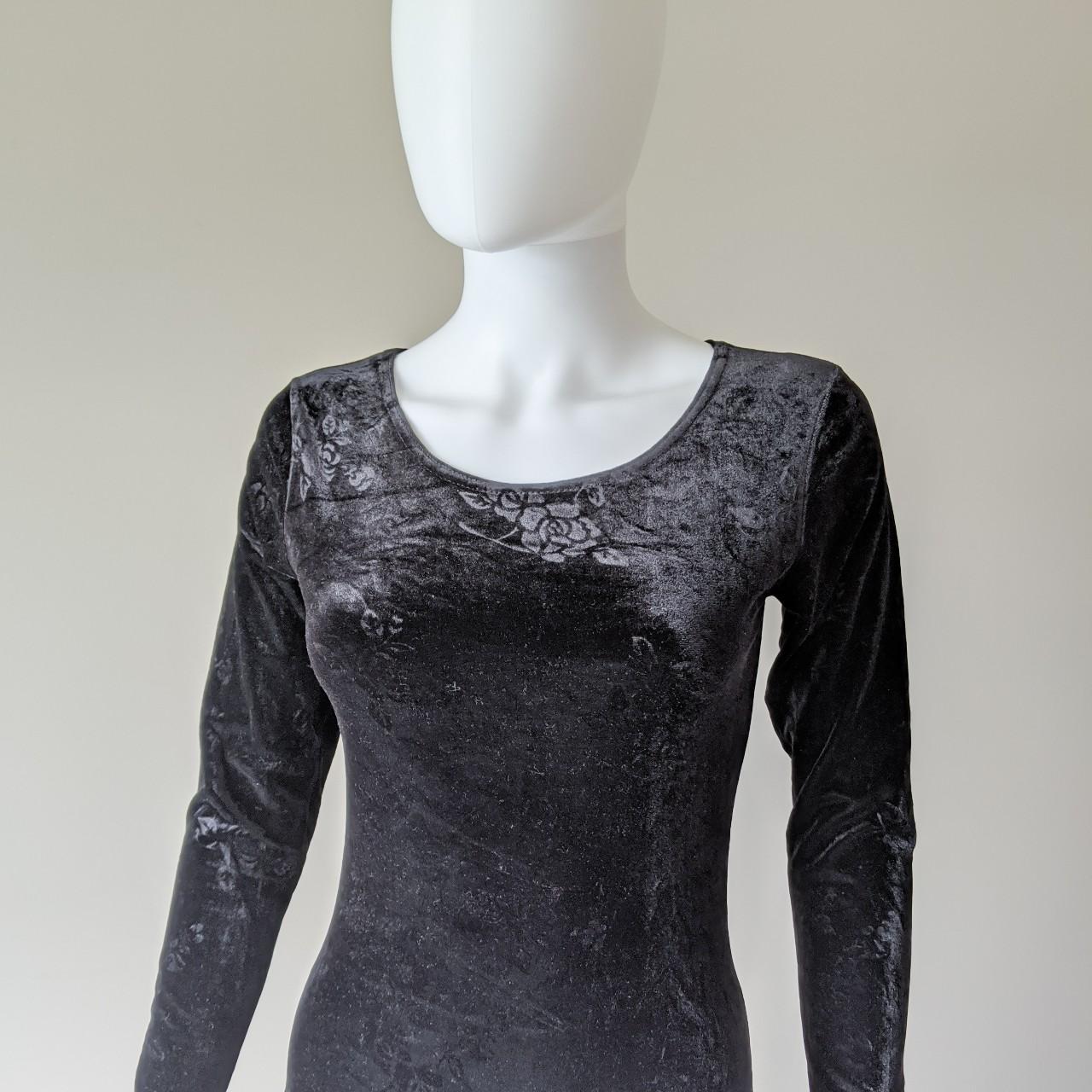 Black Velvet Bodysuit with Rose Texture Full sleeve... - Depop