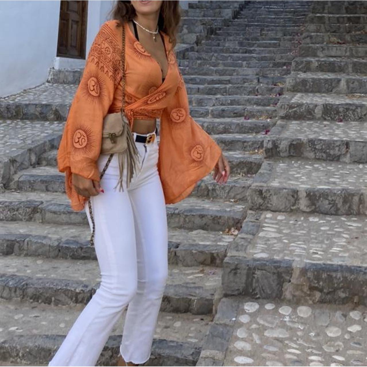 Most gorgeous orange wrap top, only worn once.... - Depop