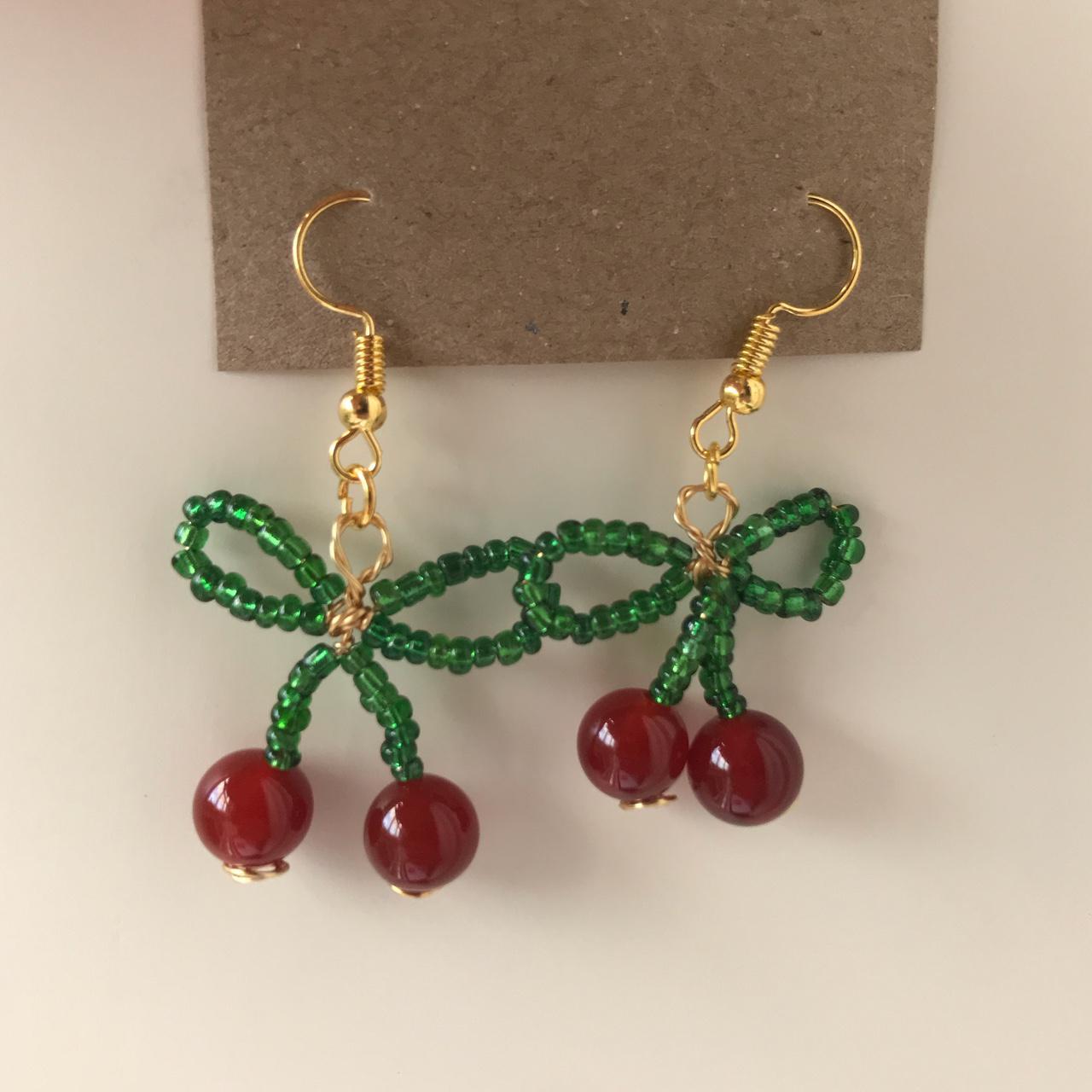 💚 Gorgeous handmade cherry seed bead earrings with a... - Depop