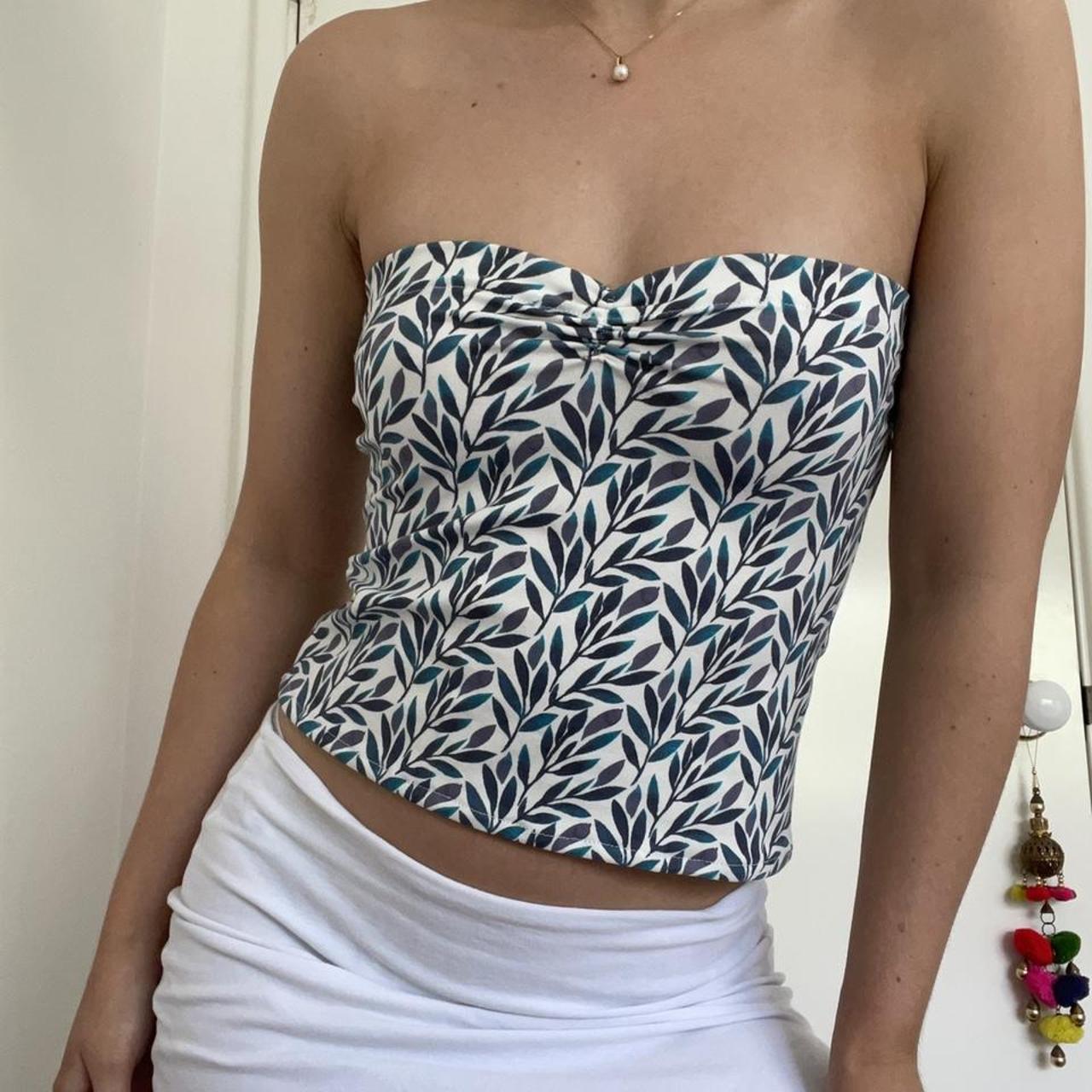 Blue leaf print ruched tube top sold separately🍒🫐🍓... - Depop