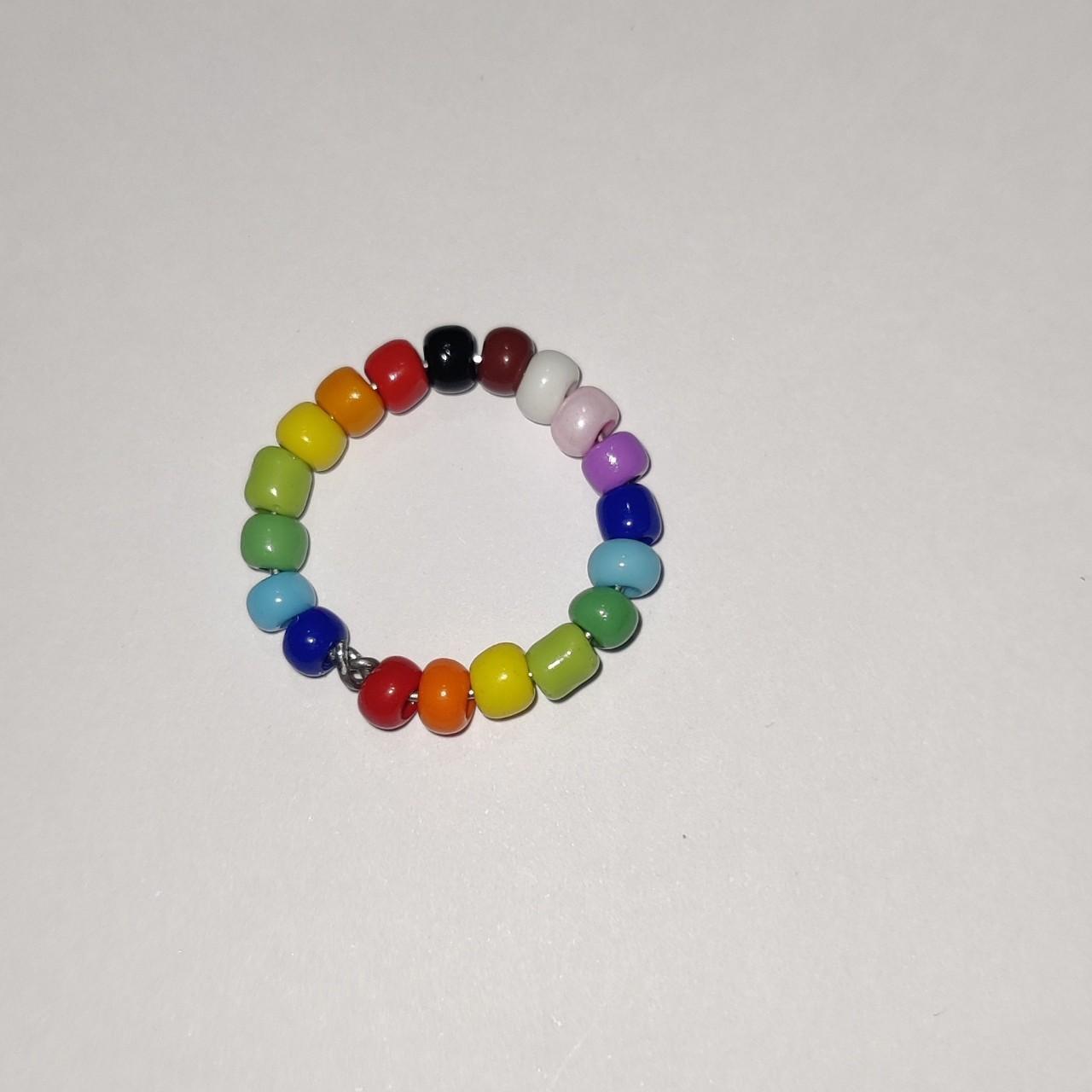 Multicoloured Wired Beaded Ring - middle finger... - Depop