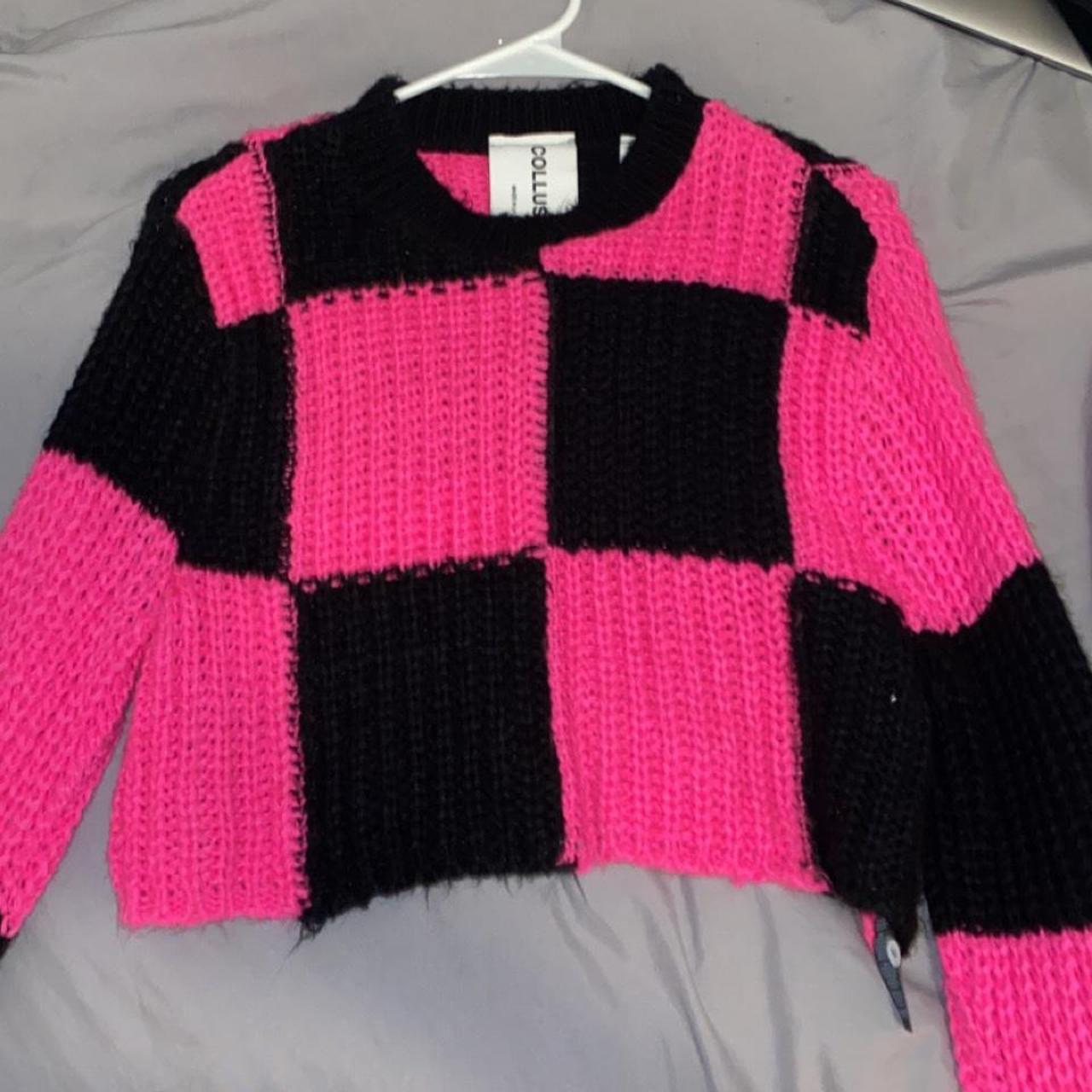 Asos pink and black striped cropped sweater, never... - Depop