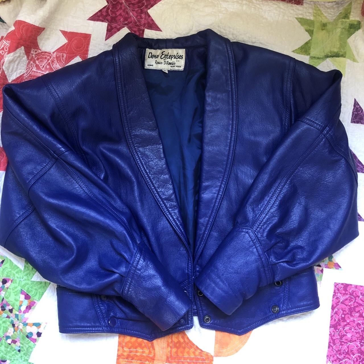 Blue 80’s Vintage Leather Jacket 🤍💙 Great condition,... - Depop