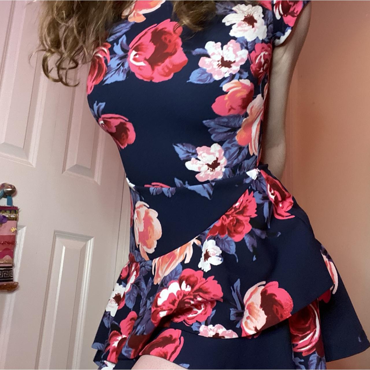 Cute navy blue dress with flowers 🌺 Super cute and... - Depop