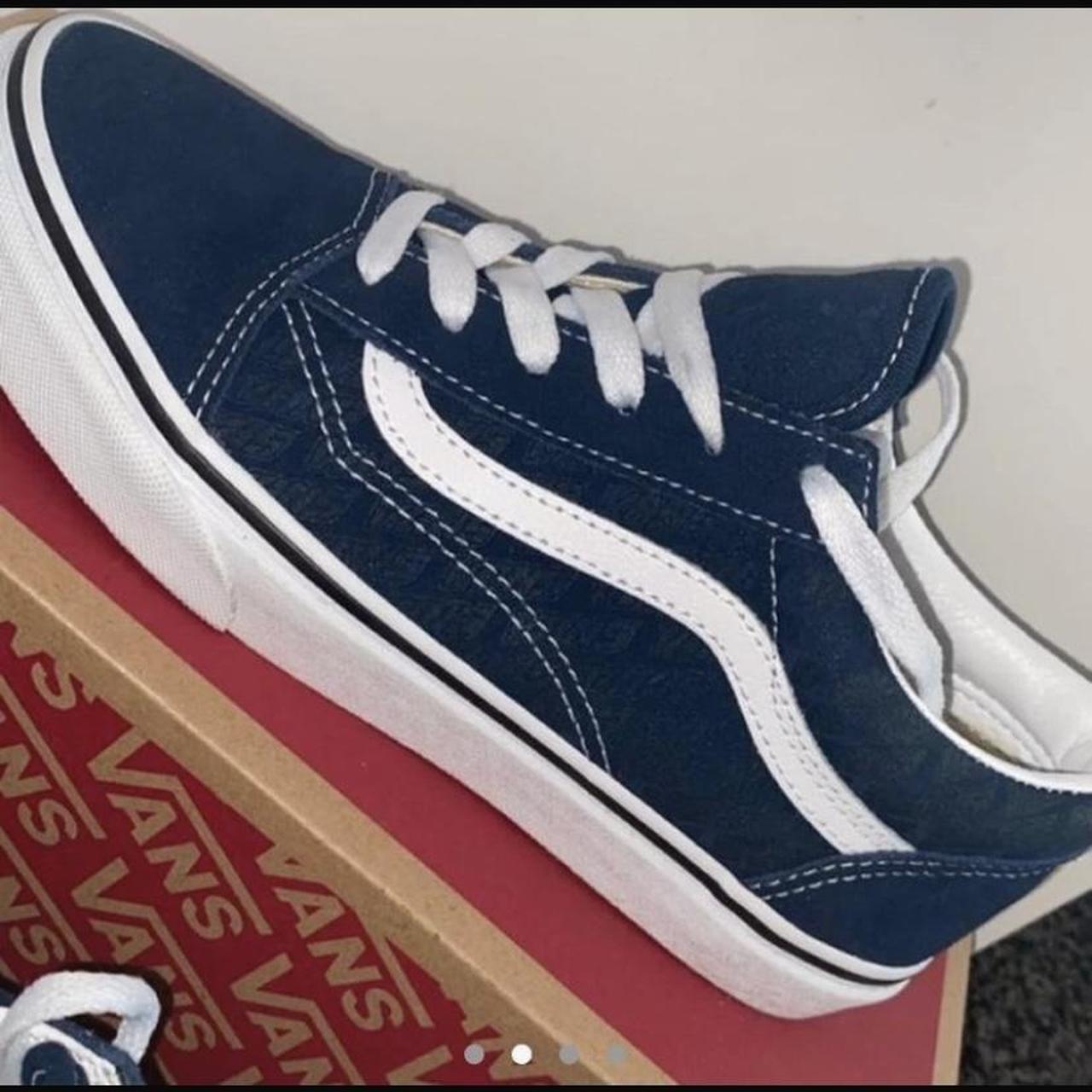 Vans Size 4.5 Navy blue with pattern Worn once... - Depop