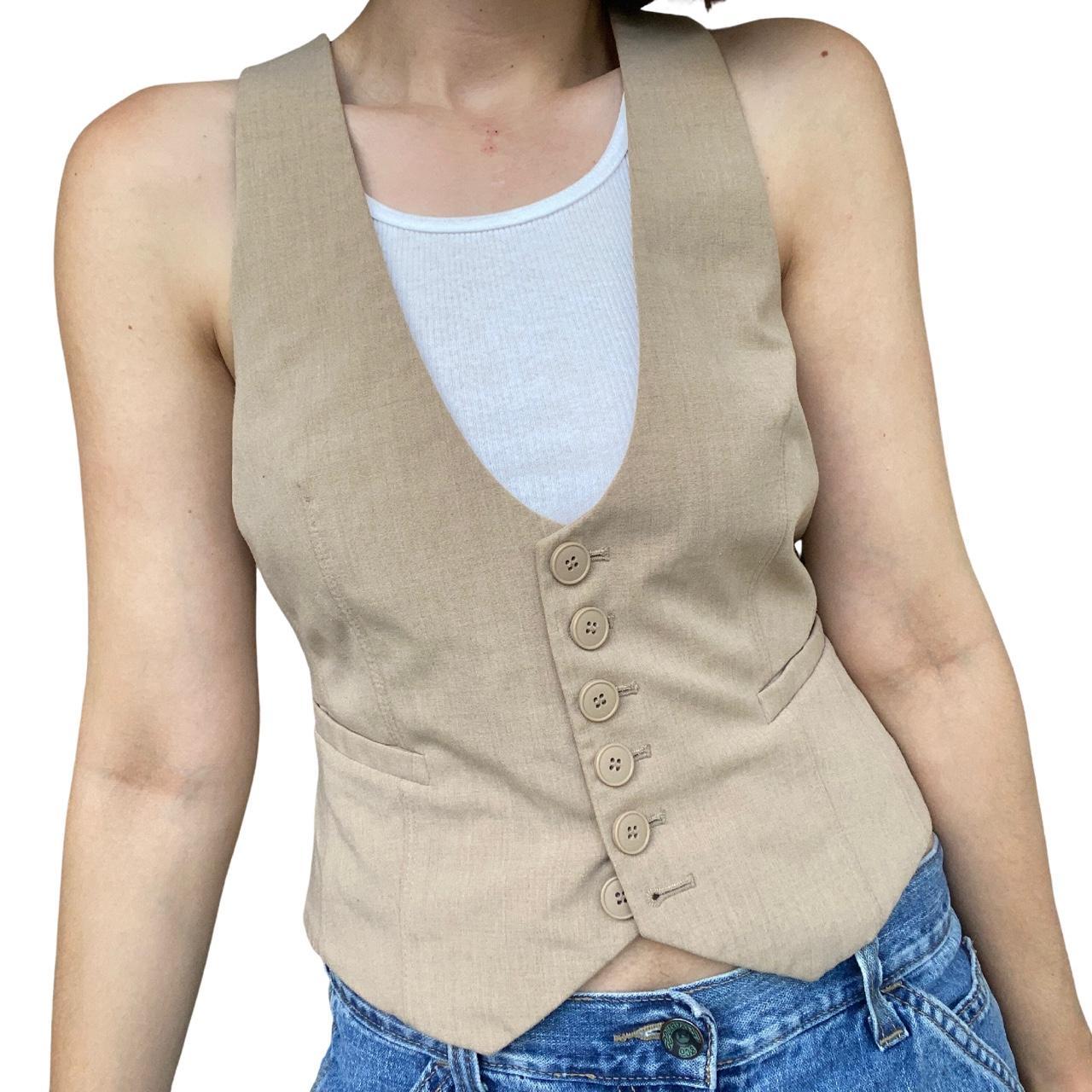 Tan fitted vest New York & Company tan button... - Depop