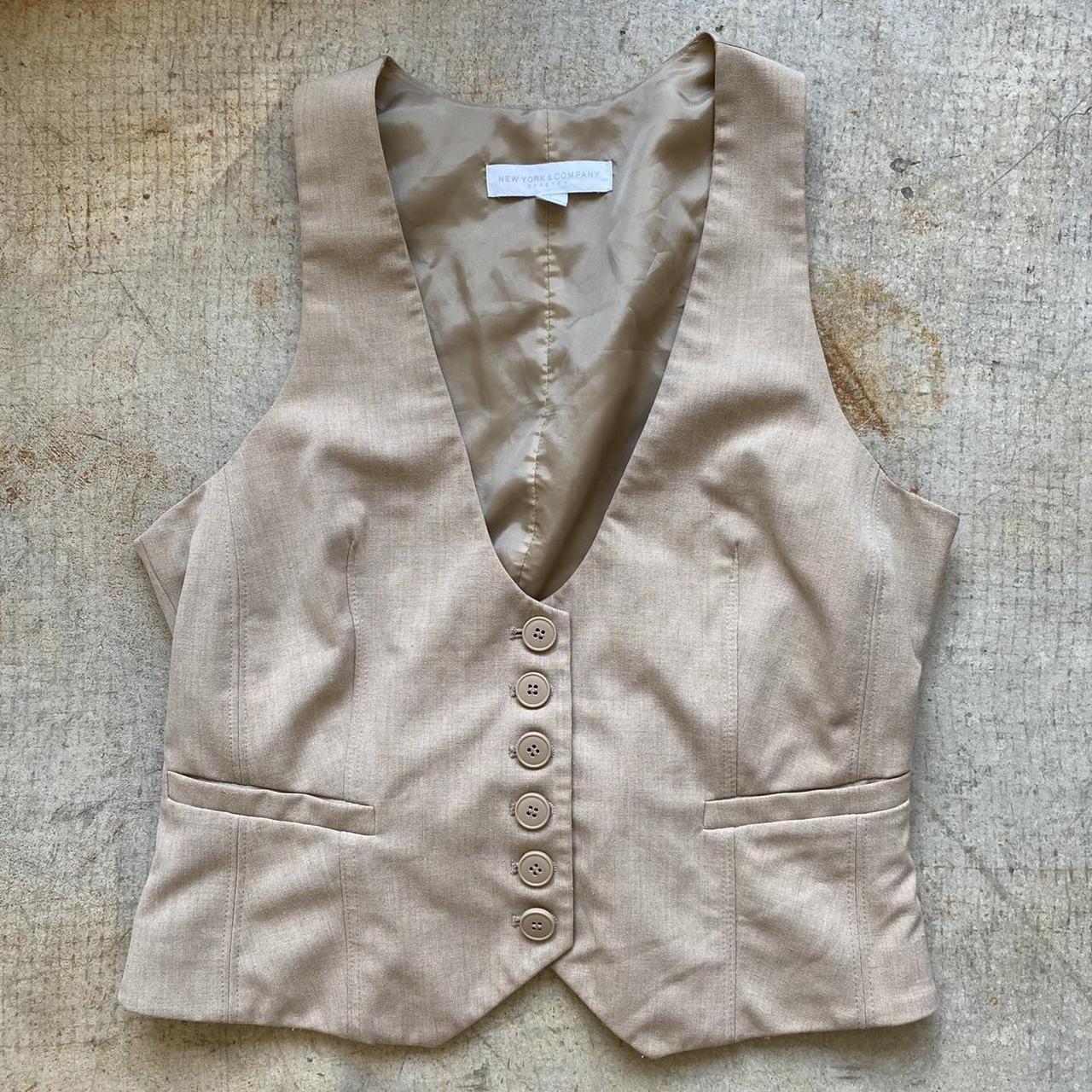 Tan fitted vest New York & Company tan button... - Depop