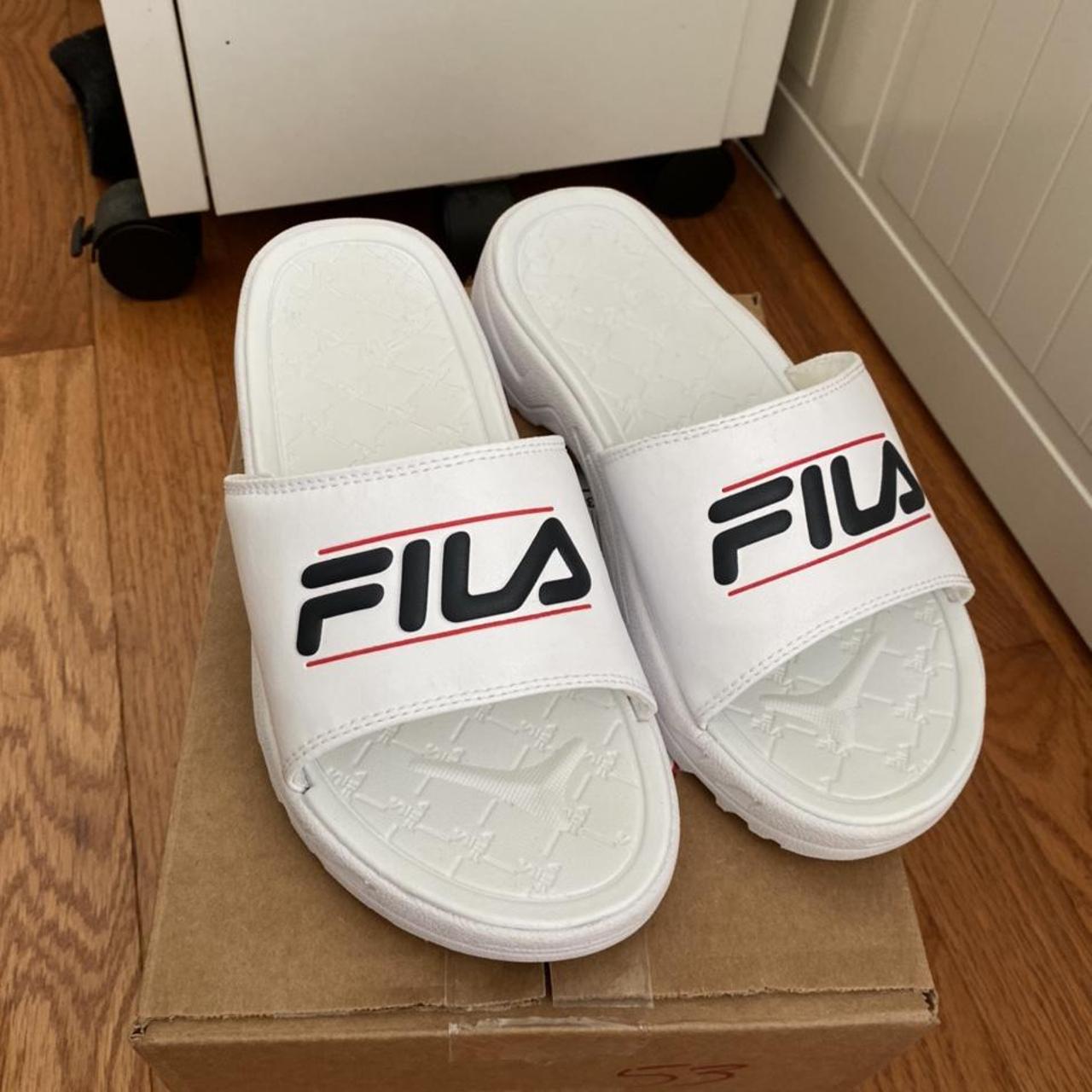 new white fila slides women’s 6 - Depop