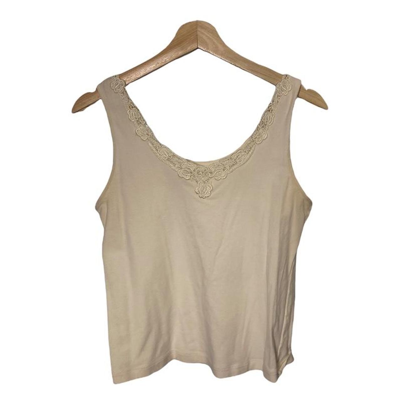 90s perfect condition cream colored tank top with a... - Depop