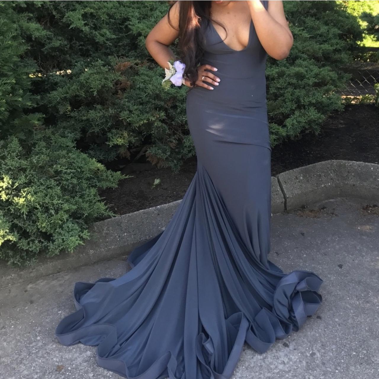 worn once slate gray jovani prom dress in perfect... - Depop