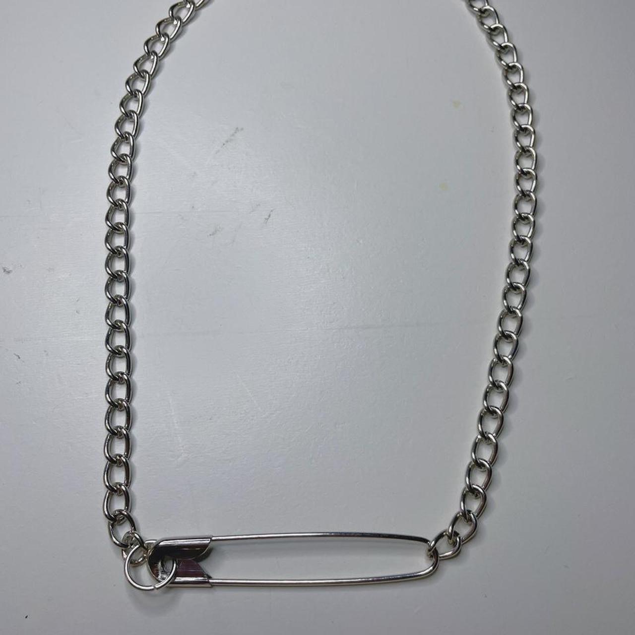 Safety pin silver connector necklace • Lmk how long... - Depop