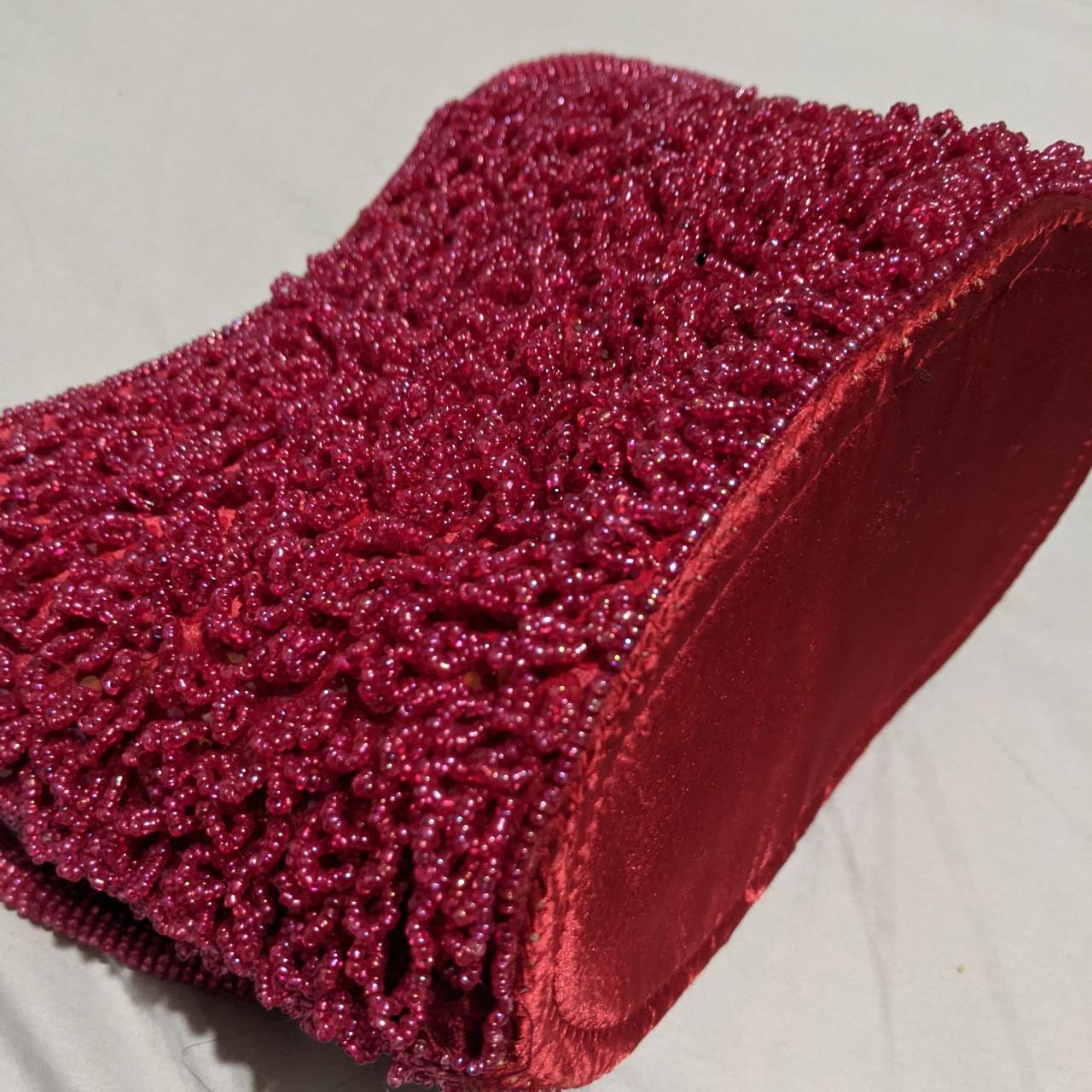 Red evening stand up bag. Sequins, heavily detailed. - Depop