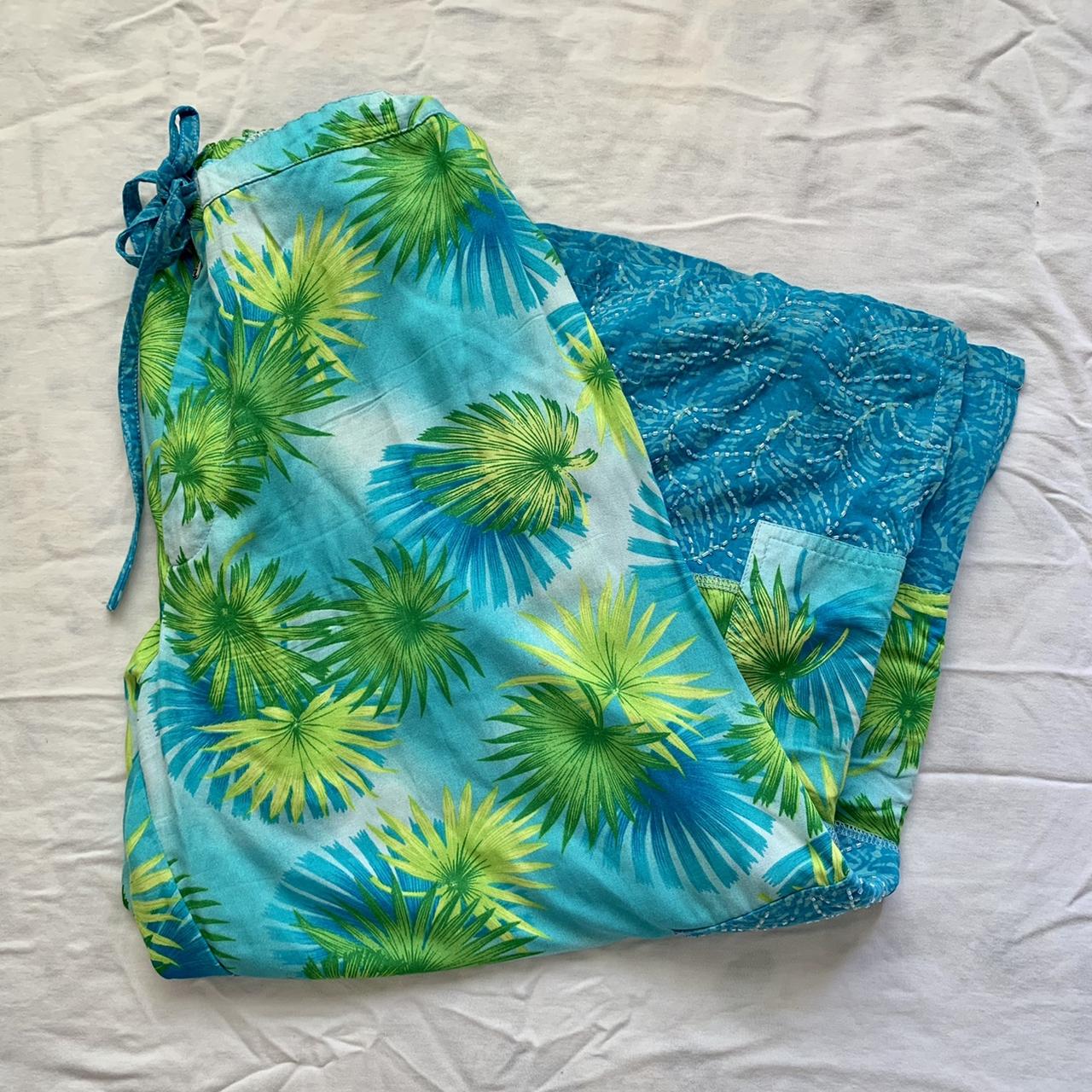 Blue and Green Flowy Pants • length: 30” &... - Depop