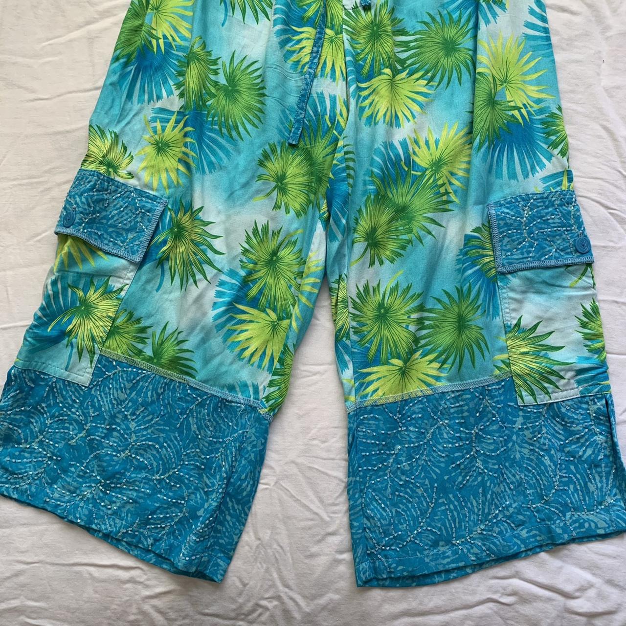 Blue and Green Flowy Pants • length: 30” &... - Depop