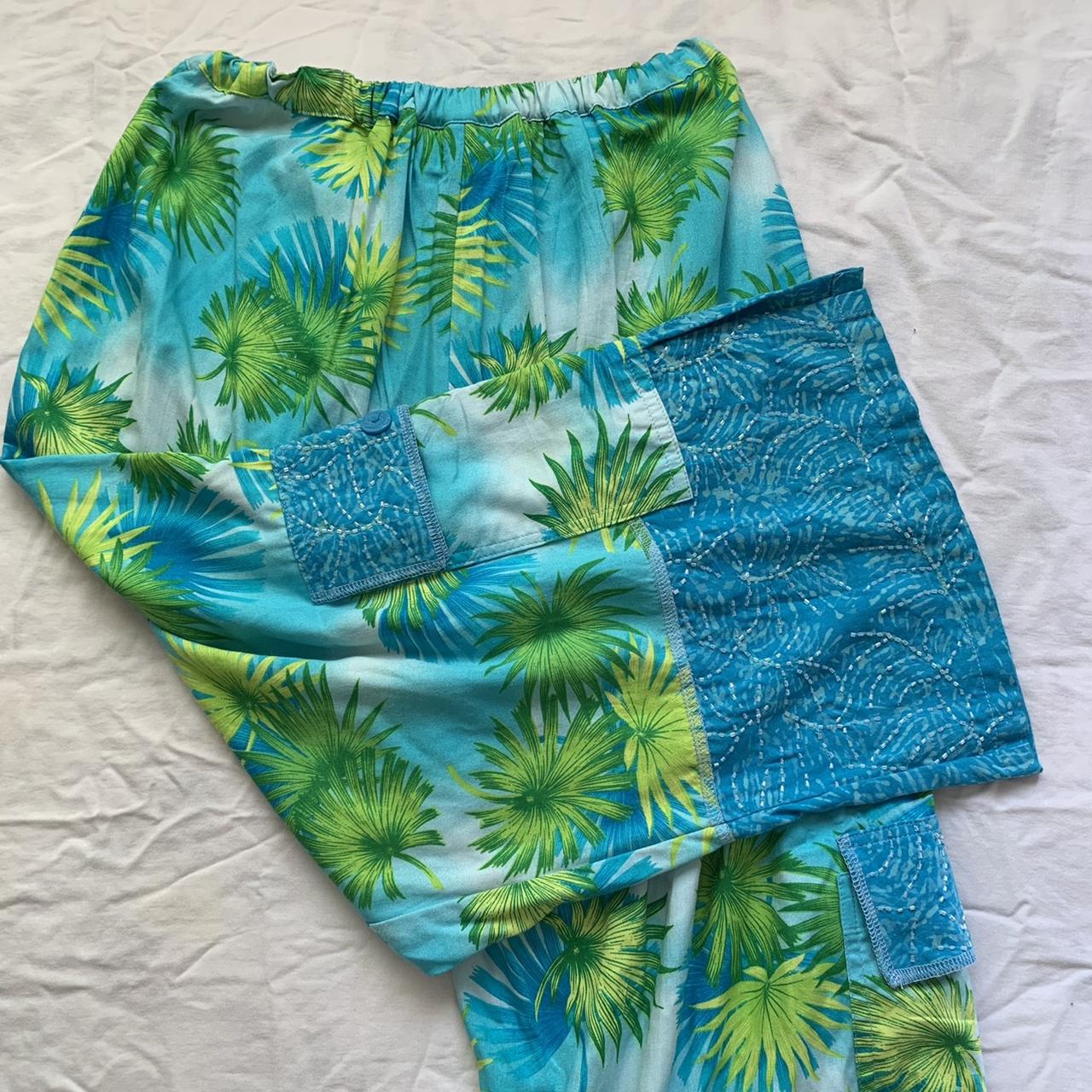 Blue and Green Flowy Pants • length: 30” &... - Depop