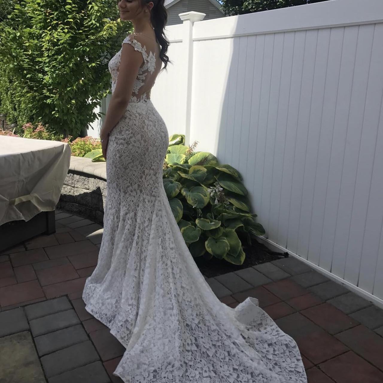 Beautiful white prom/wedding dress with illusion... | Depop