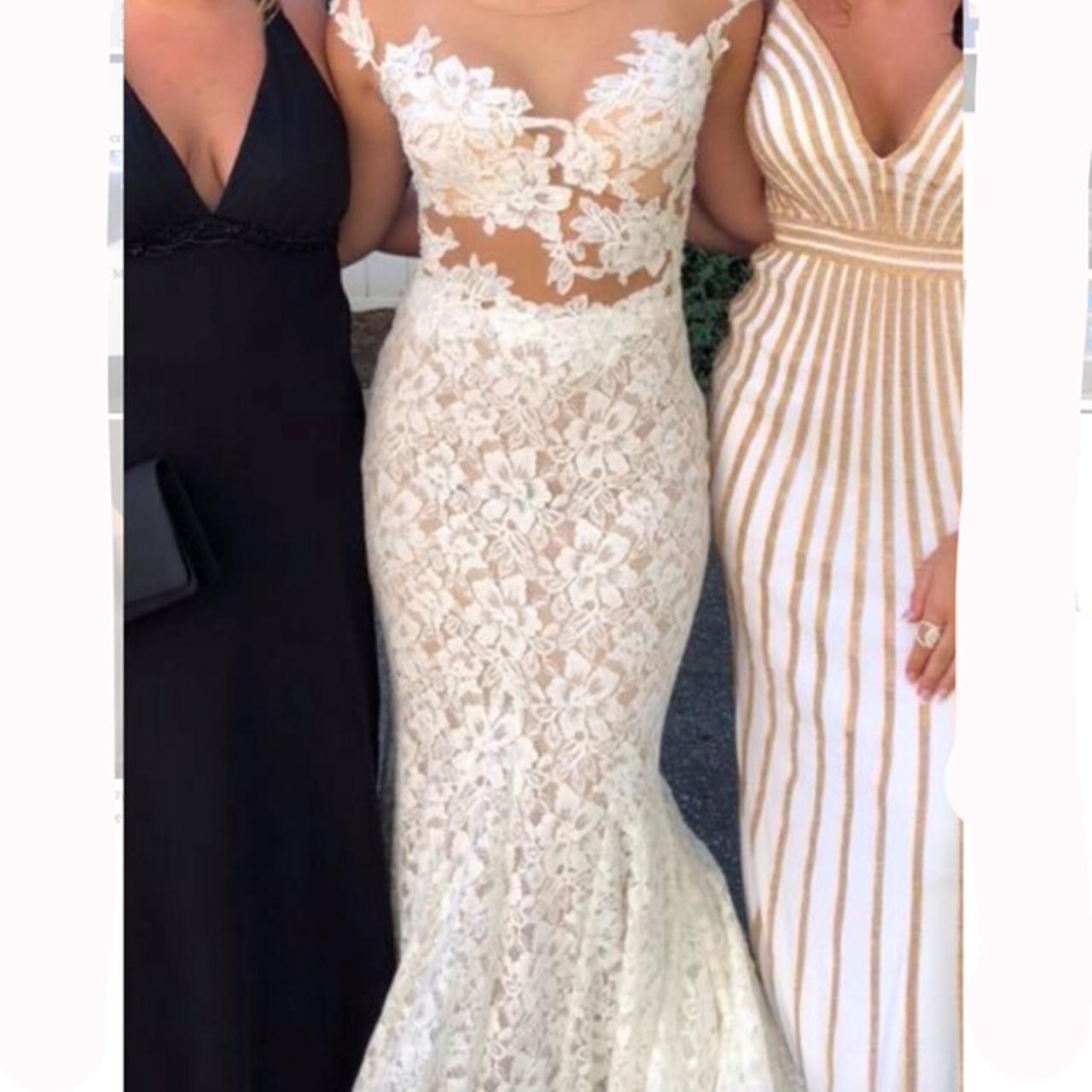 Beautiful white prom/wedding dress with illusion... | Depop