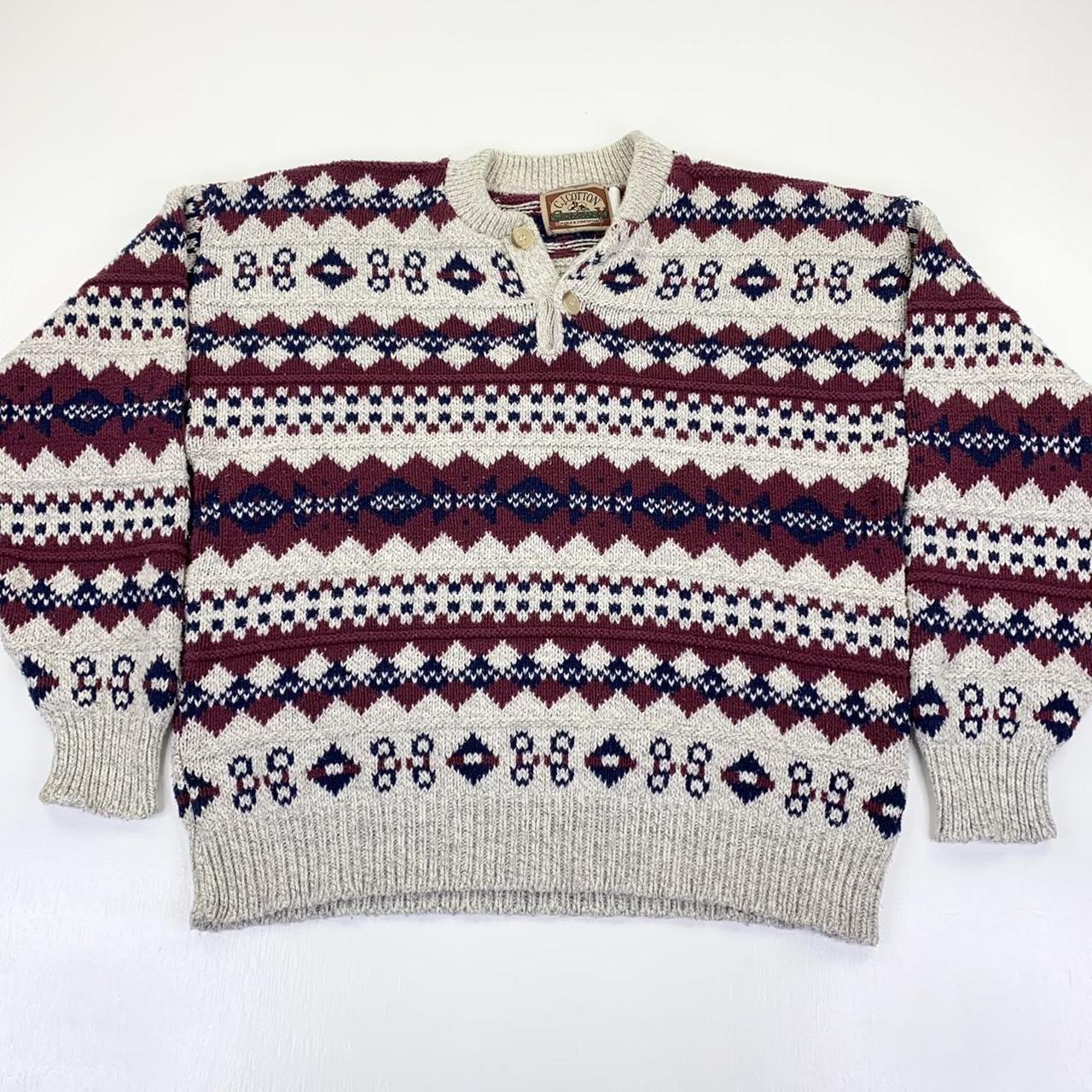 Vintage CJ Cotton 1/4 Button Sweater. Heavyweight... - Depop