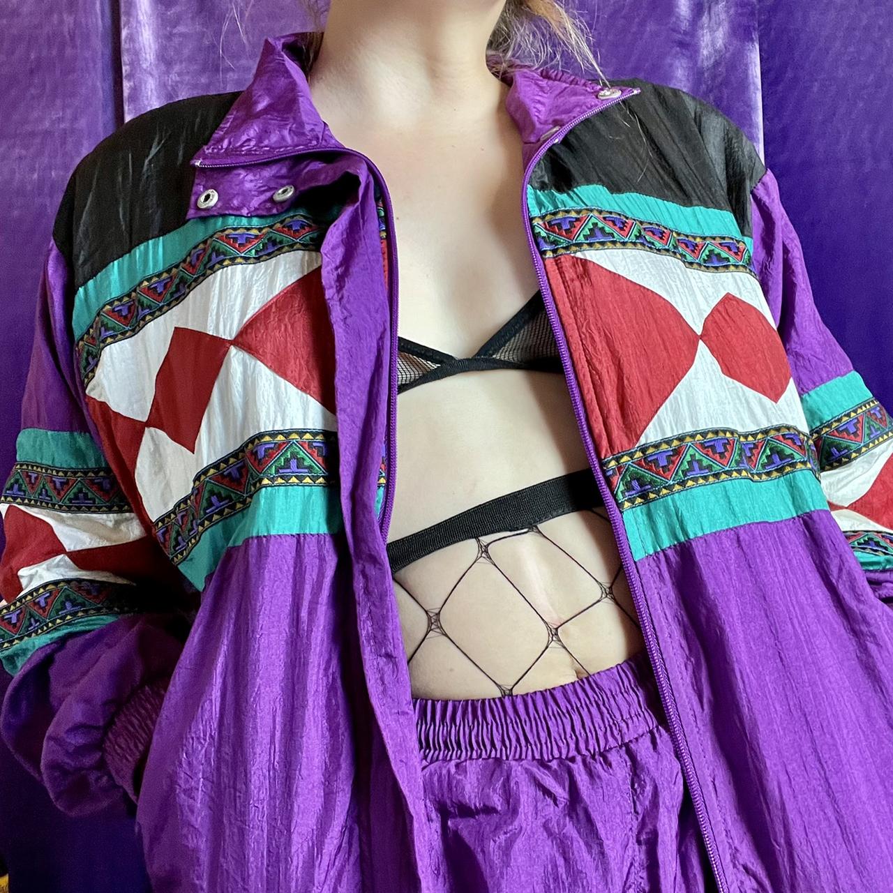 Insane Purple color block track suit with red... - Depop