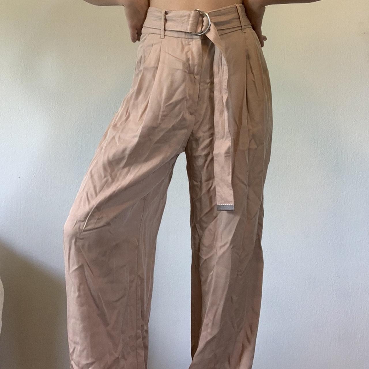 Pleated wide leg slacks 🪐 satin like material with... - Depop