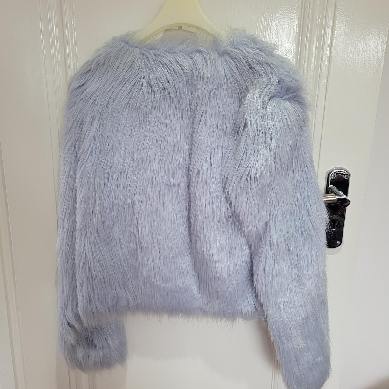 Baby blue fur coat Size 8 Only worn once Immaculate... - Depop