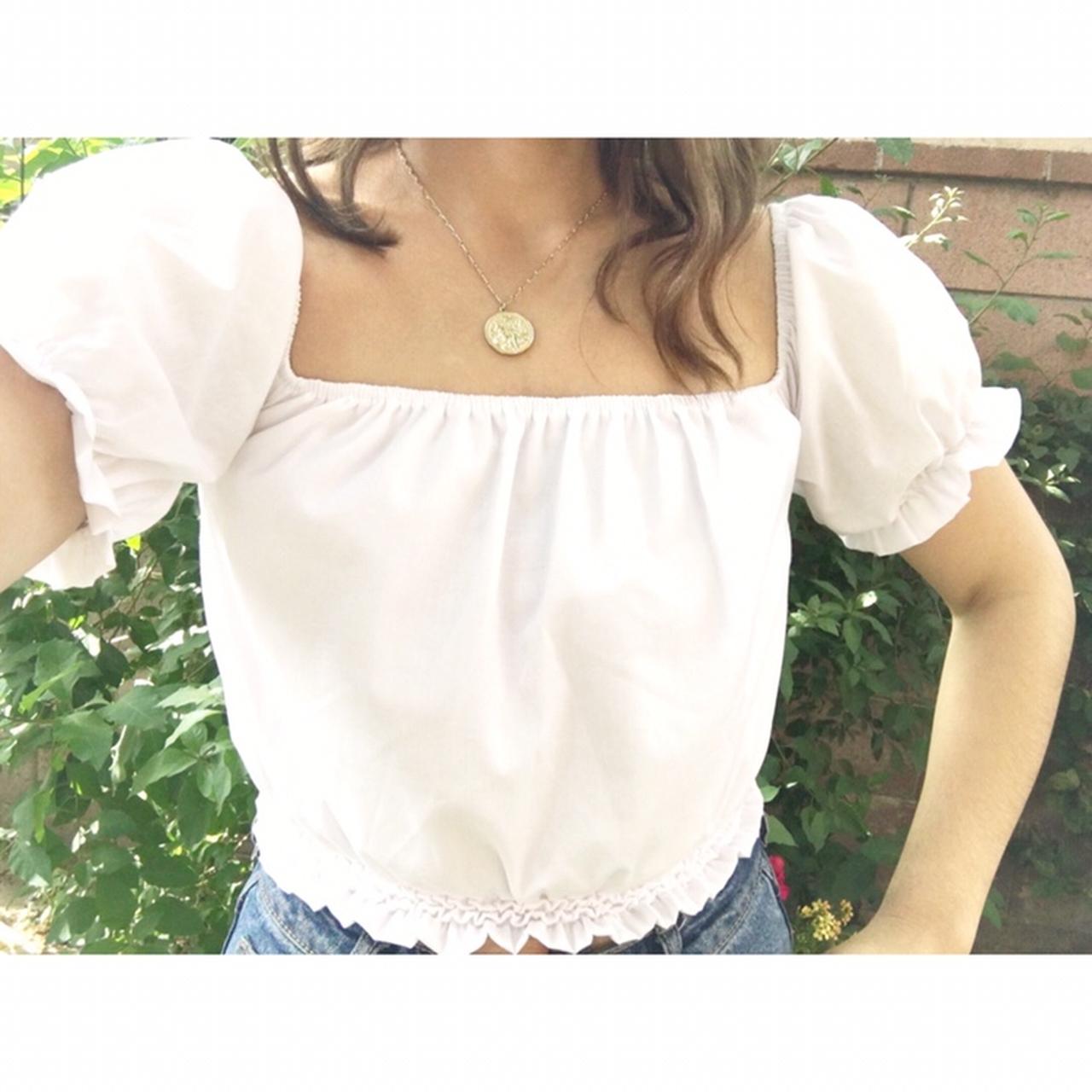Handmade white off the shoulder top with puff... - Depop