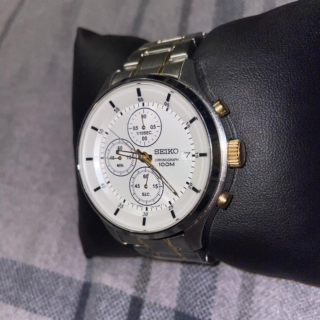 Seiko Men's Silver and Gold Watch | Depop