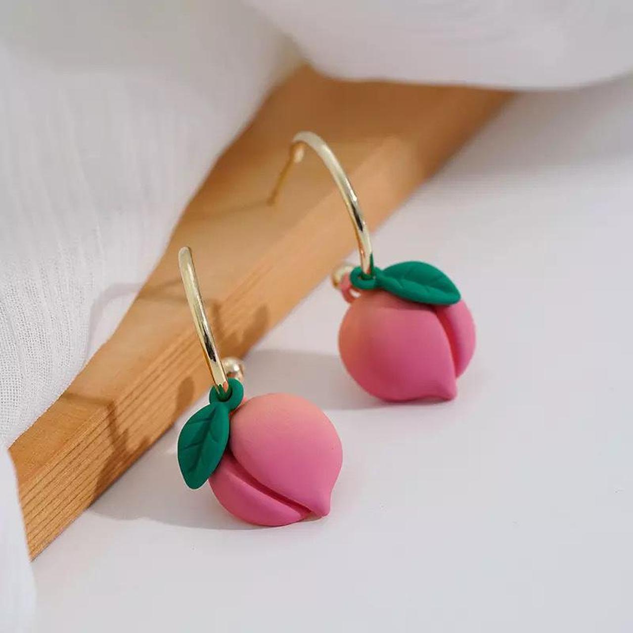 Fruit Peach Hoops Stud Drop Earrings Brand New... - Depop