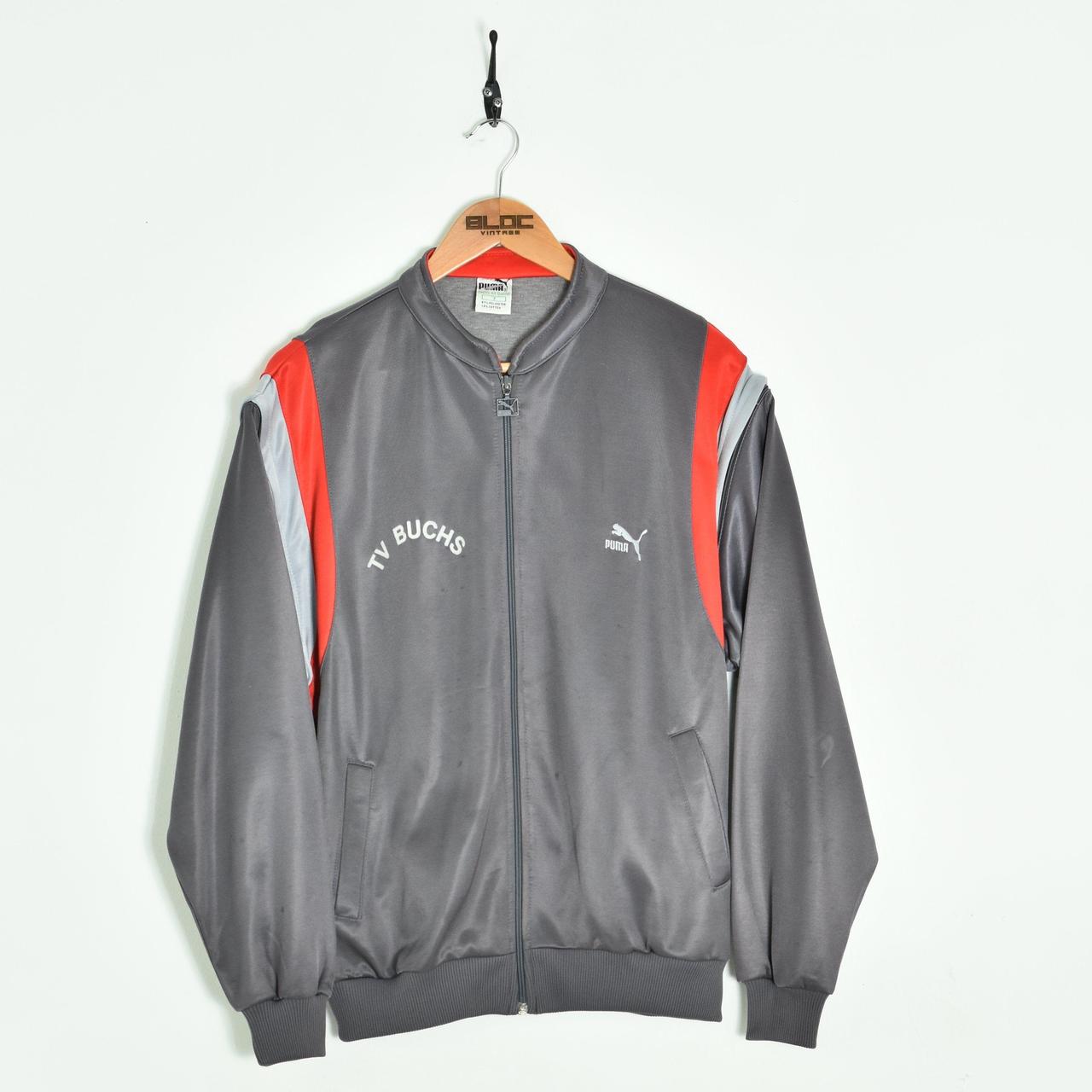 Grey Puma tracksuit top with embroidered logo,... - Depop