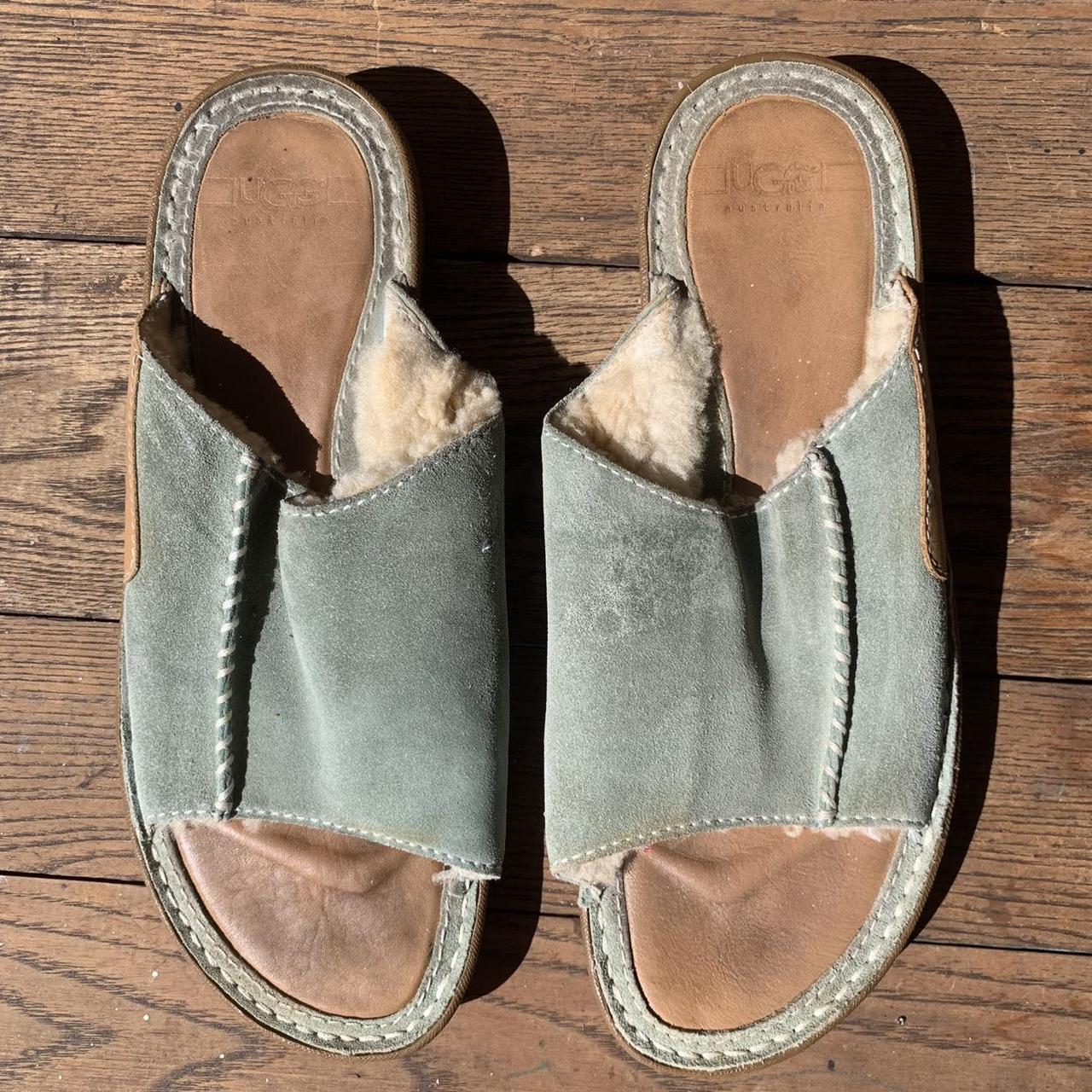 UGG suede shearling slide sandal Color is a bluish... - Depop