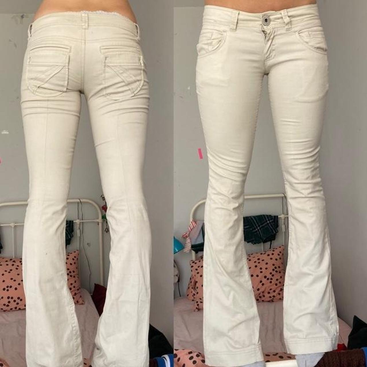 Insane cream tight flared trousers Low waisted 24... - Depop