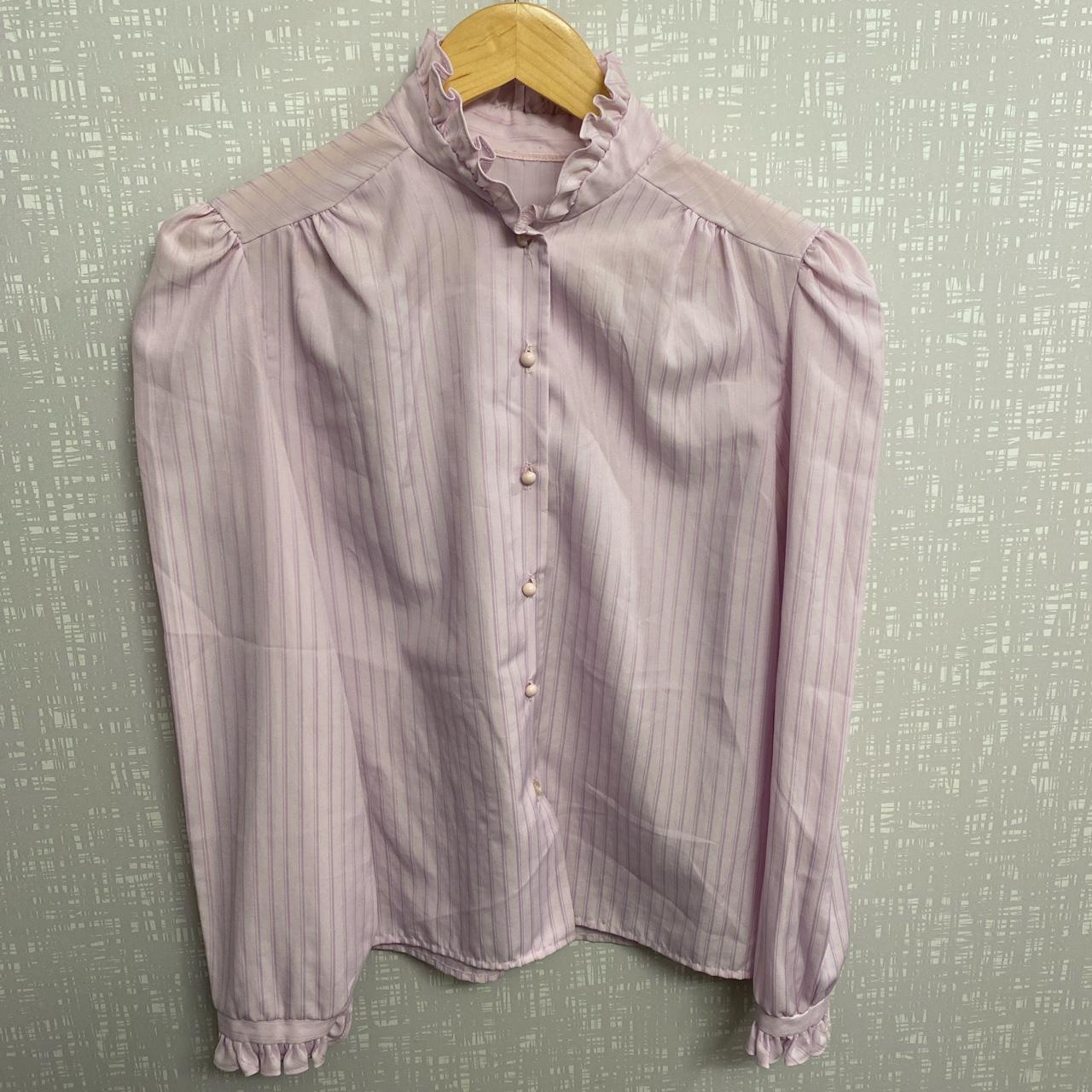 Pink, striped, ruche ruffle on collar and cuff - Depop