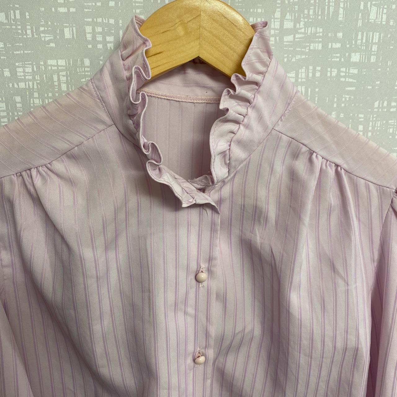Pink, striped, ruche ruffle on collar and cuff - Depop