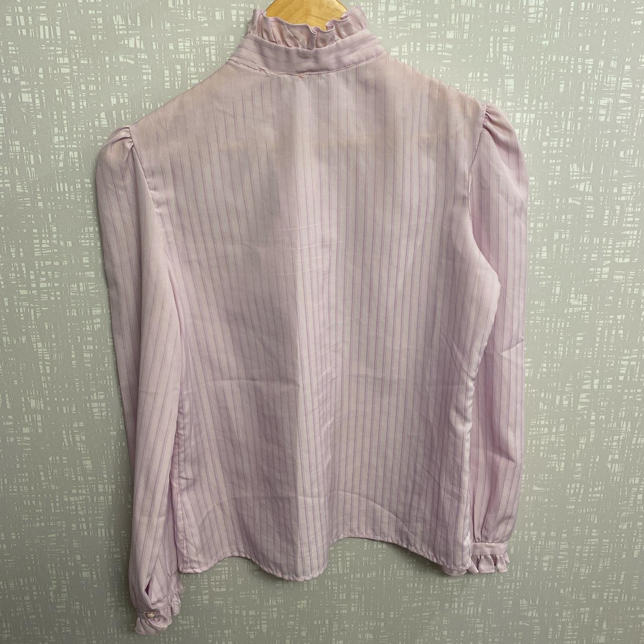 Pink, striped, ruche ruffle on collar and cuff - Depop