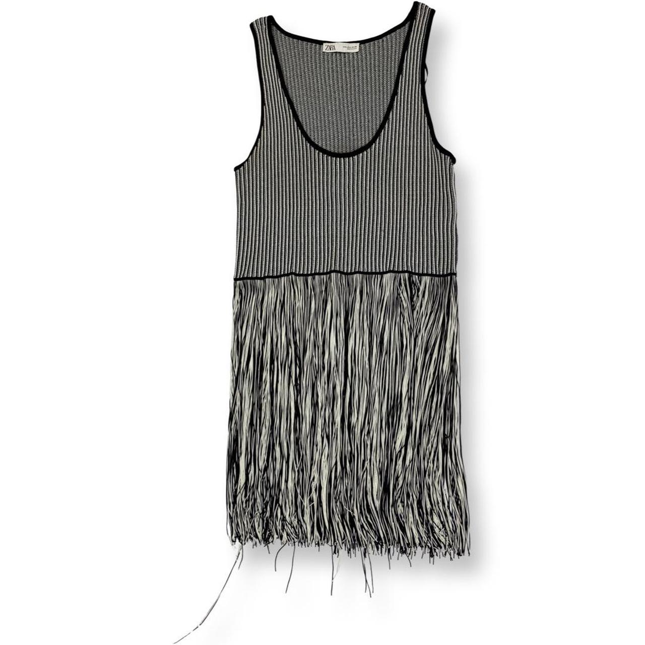 Old Zara fringe, jumper vest. Black and white... - Depop