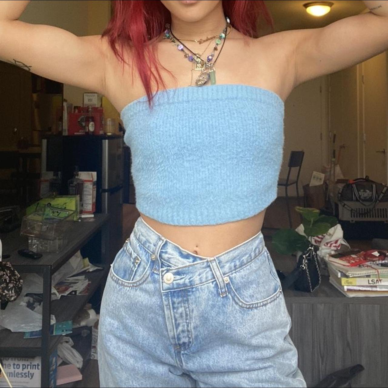 PACSUN BLUE FUZZY TUBE TOP i love this top but... - Depop