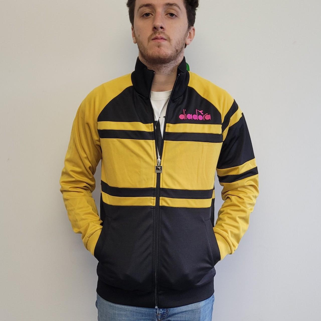 DIADORA Track jacket, full zip Black and yellow... - Depop