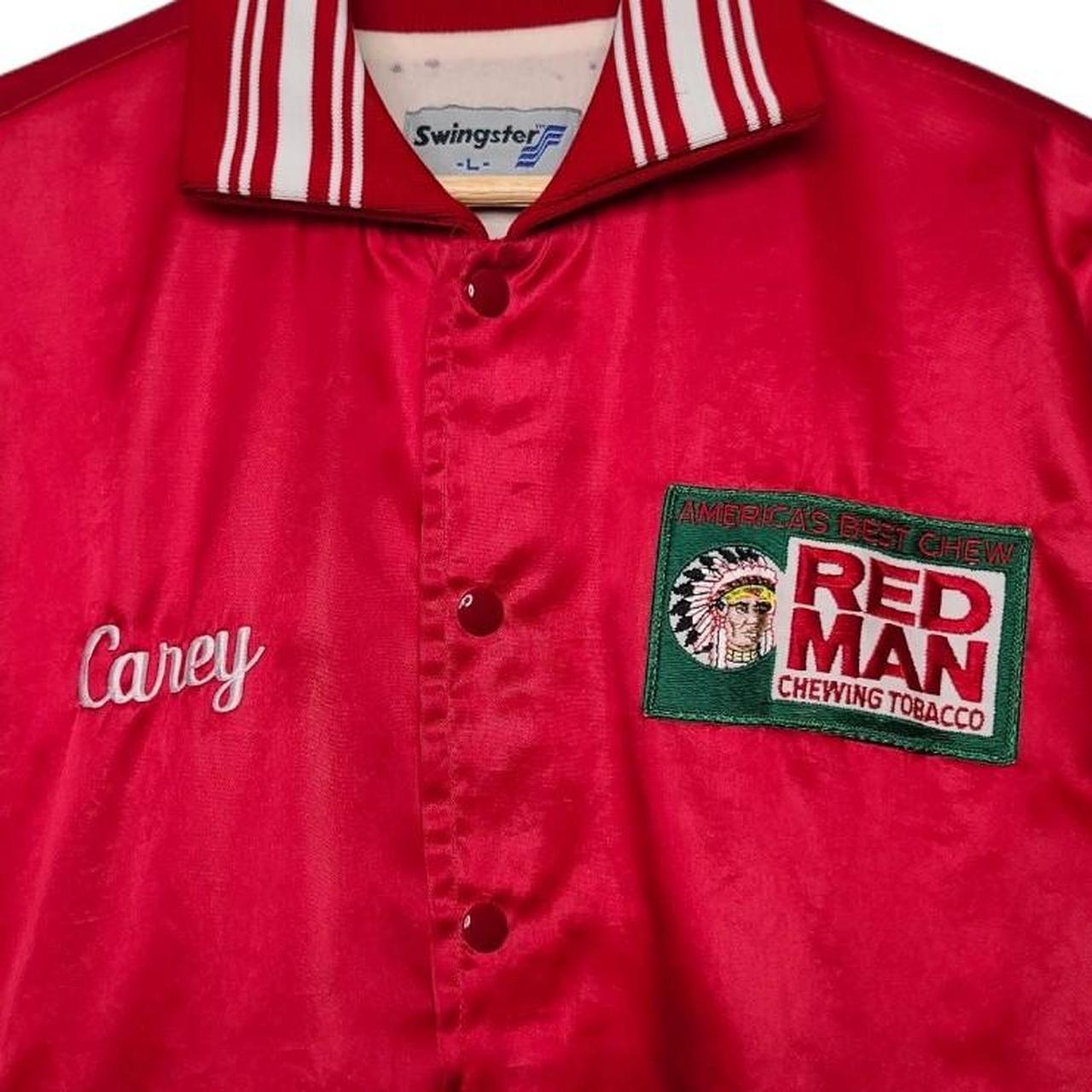 Vintage Redman Chewing Tobacco Satin Jacket... - Depop