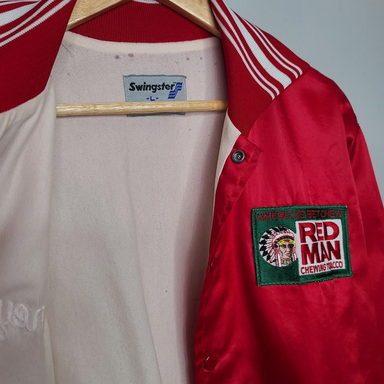 Vintage Redman Chewing Tobacco Satin Jacket... - Depop