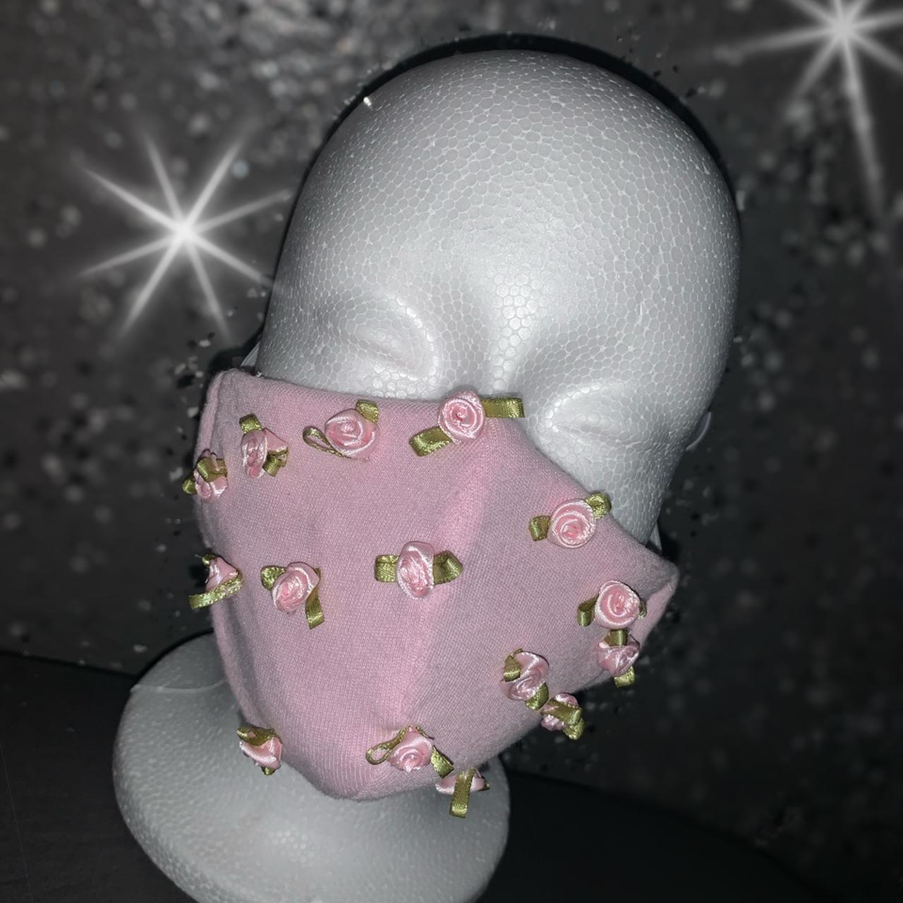 BABY PINK FACEMASK W/ ROSE EMBELLISHMENTS. this mask... - Depop